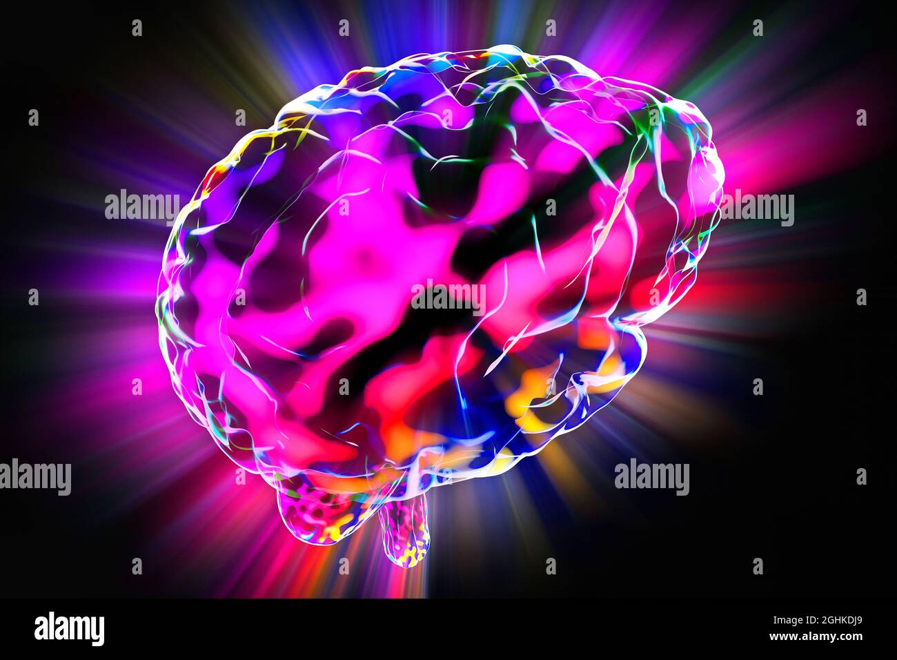 Human brain and light rays - 3D illustration Stock Photo - Alamy