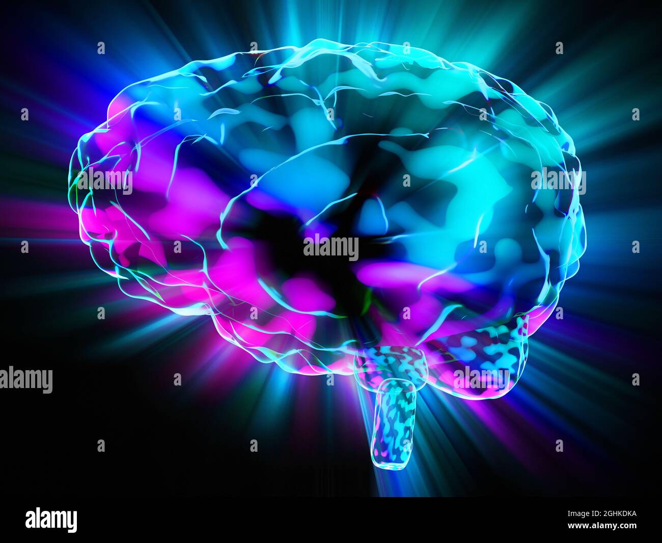 Human brain and light rays - 3D illustration Stock Photo - Alamy