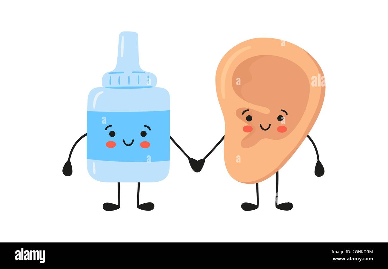 Kawaii human ear and medical drops characters. Medicine for the health ...