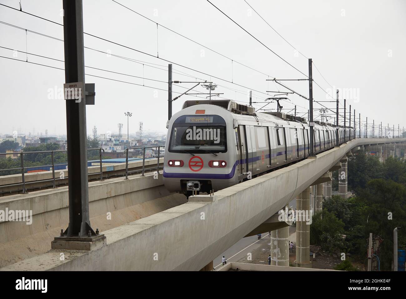 View of the Delhi Metro train on the Delhi-Faridabad route Stock Photo ...
