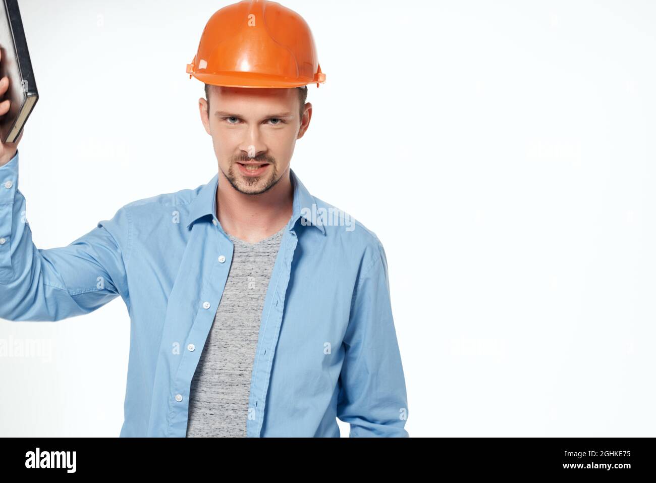 male builders blueprints builder Working profession Stock Photo - Alamy