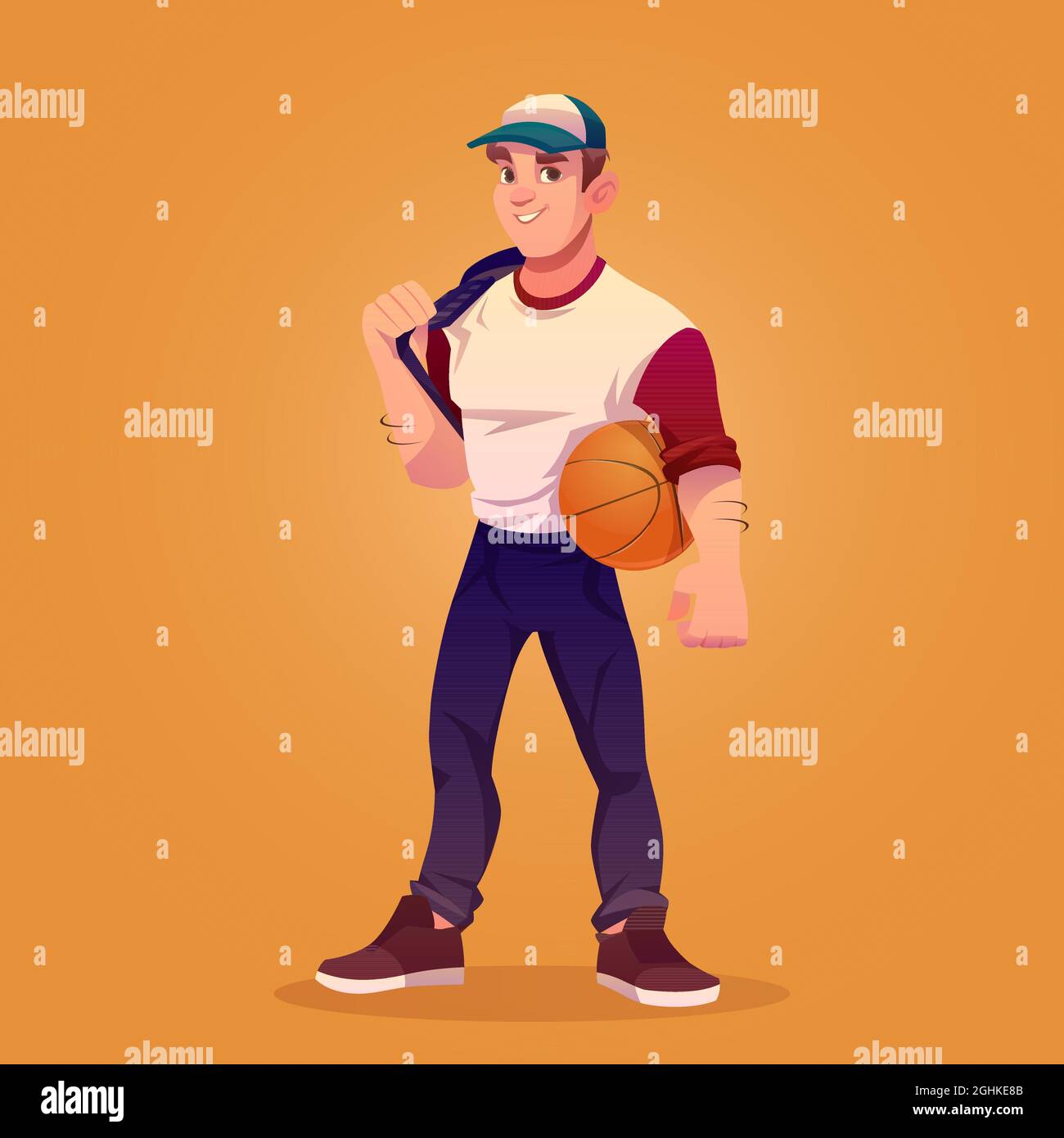 Basketball player with ball, sportsman. Vector cartoon illustration of ...