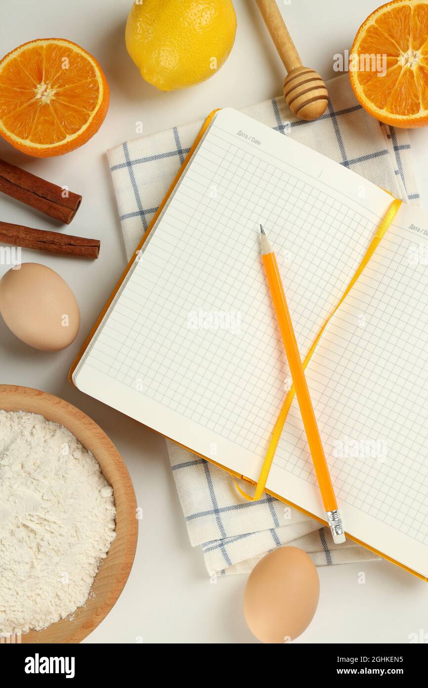 Concept of recipe on white background, space for text Stock Photo - Alamy