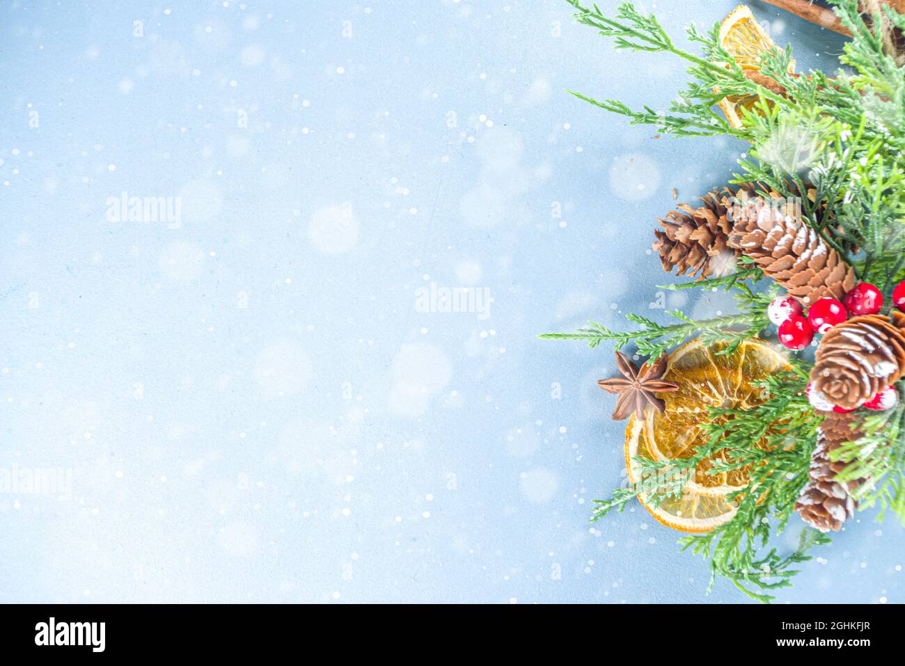 Christmas winter light blue white background, with fir tree spruce ...