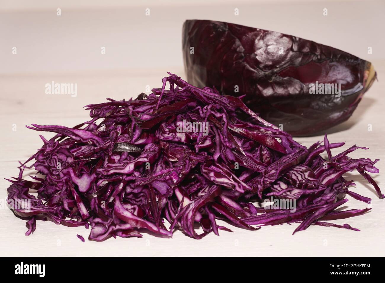 Shredded red cabbage. Vegetarian healthy food. Blue cabbage in the cut ...