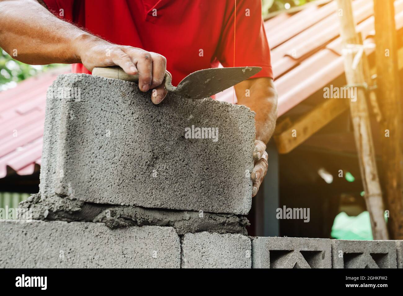 bricklayer man working build for construction at home Stock Photo - Alamy