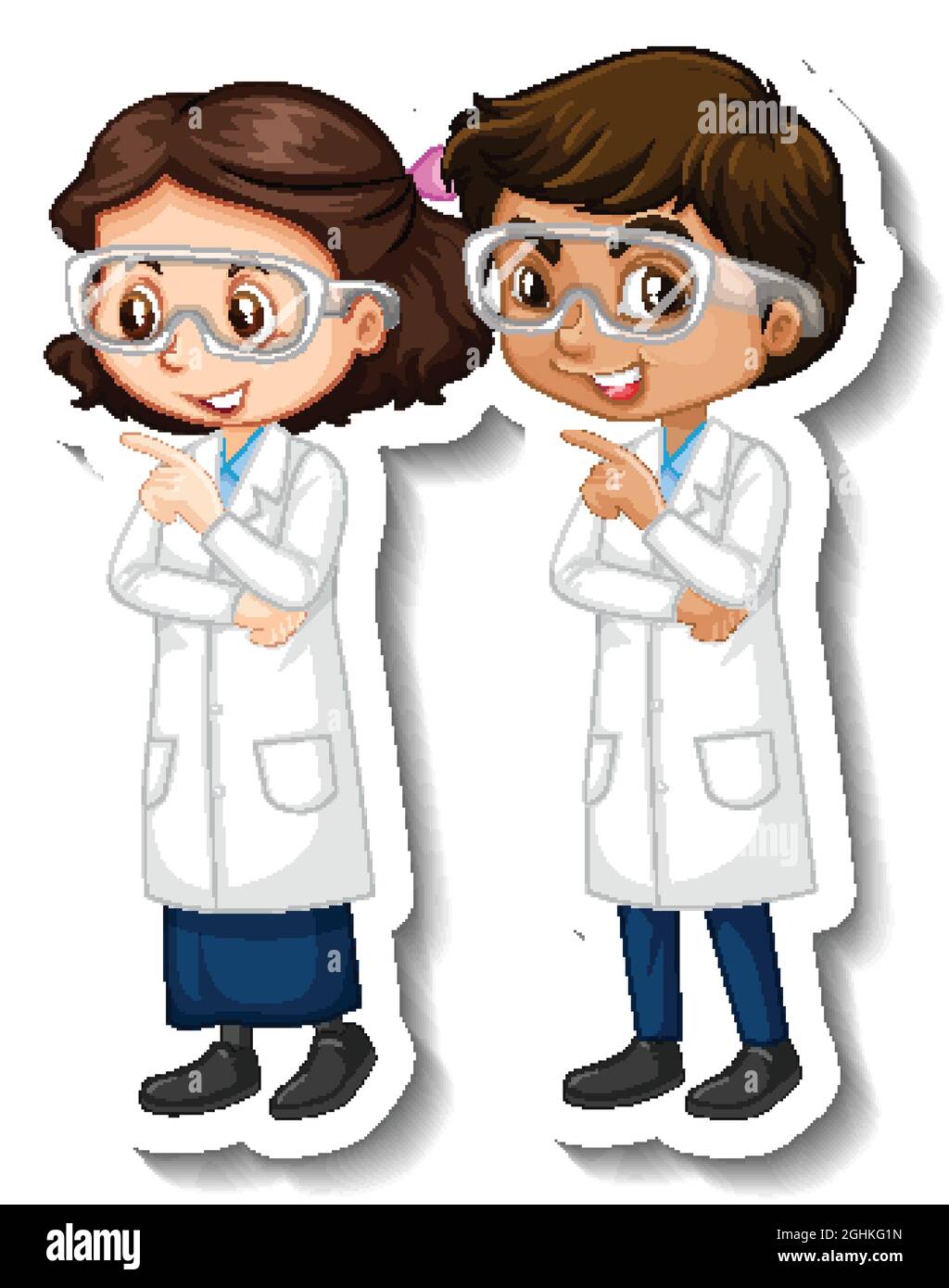 Cartoon character sticker with couple scientists in science gown ...