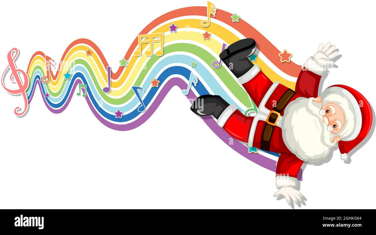 Santa Claus with melody symbols on rainbow wave illustration Stock ...