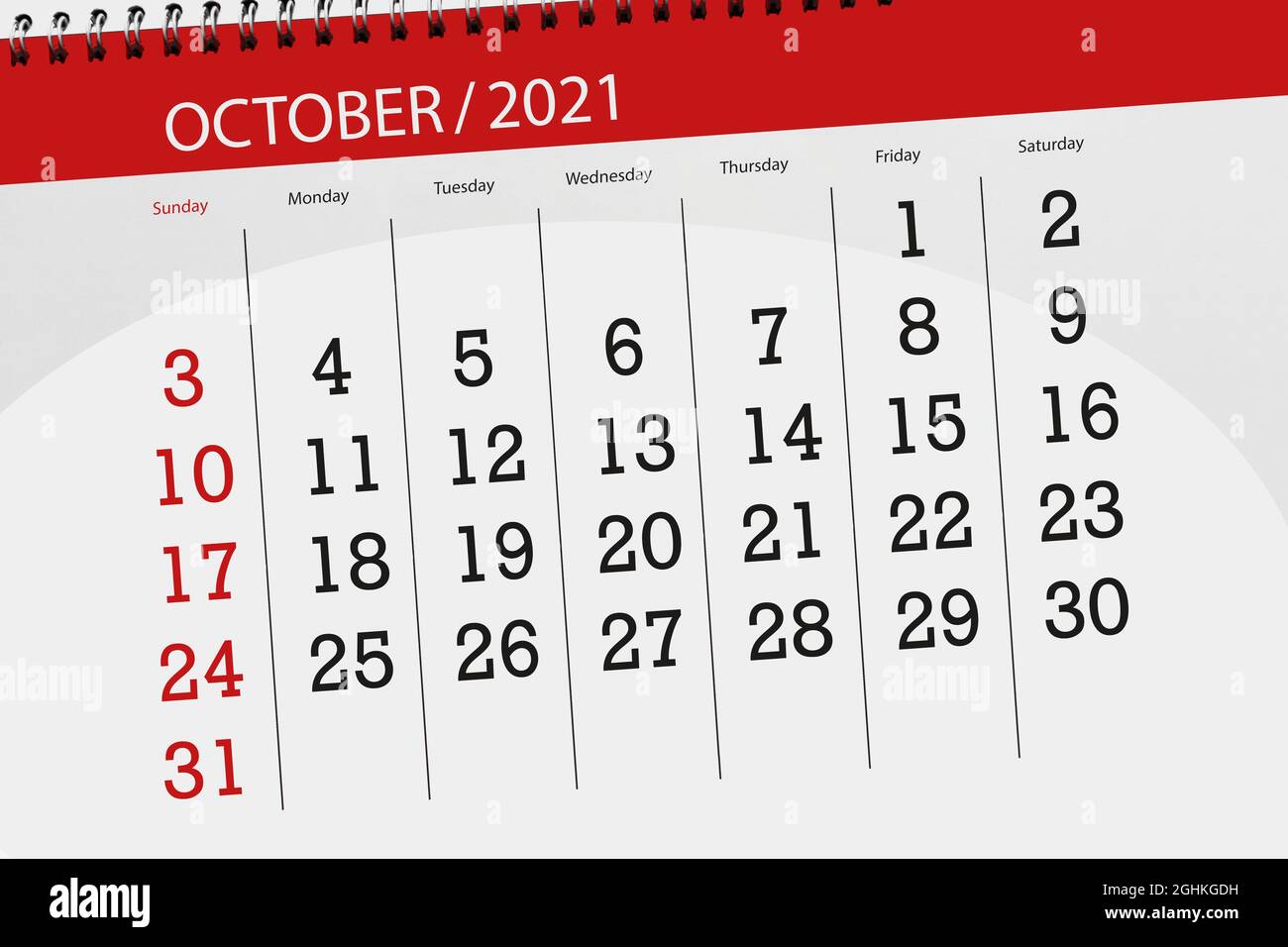 October 2021 calendar hi-res stock photography and images - Alamy