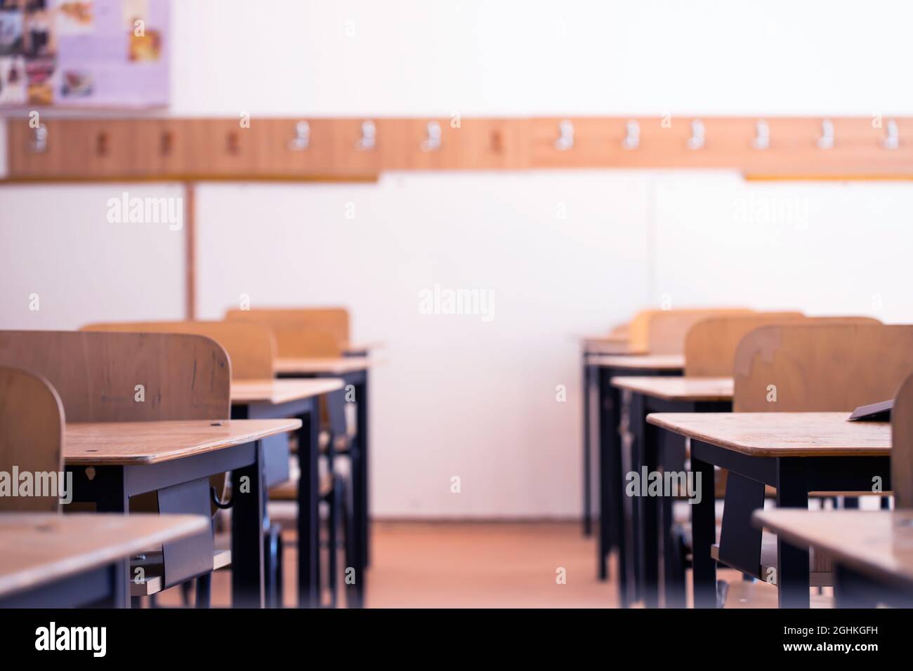 Empty classroom at elemntary school due to covid-19 disease that make ...