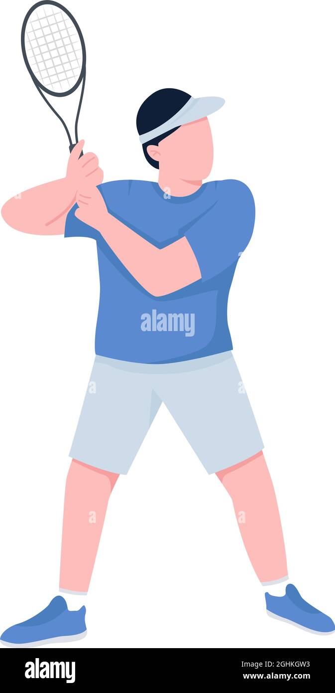 Tennis player with racket semi flat color vector character Stock Vector ...
