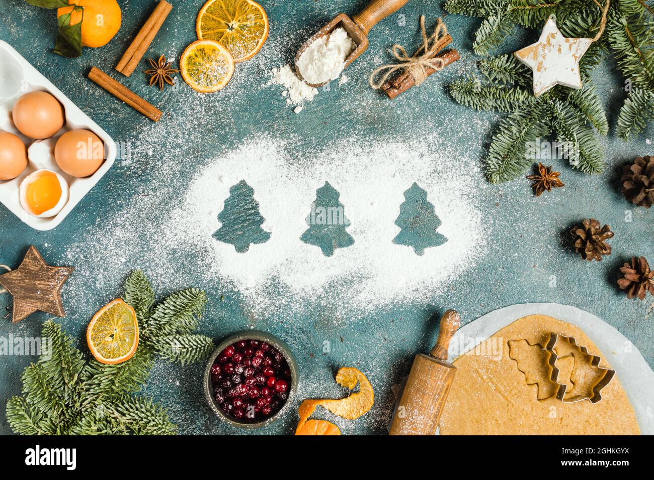 Holiday food. Ingredients for making Christmas ginger cookies small ...