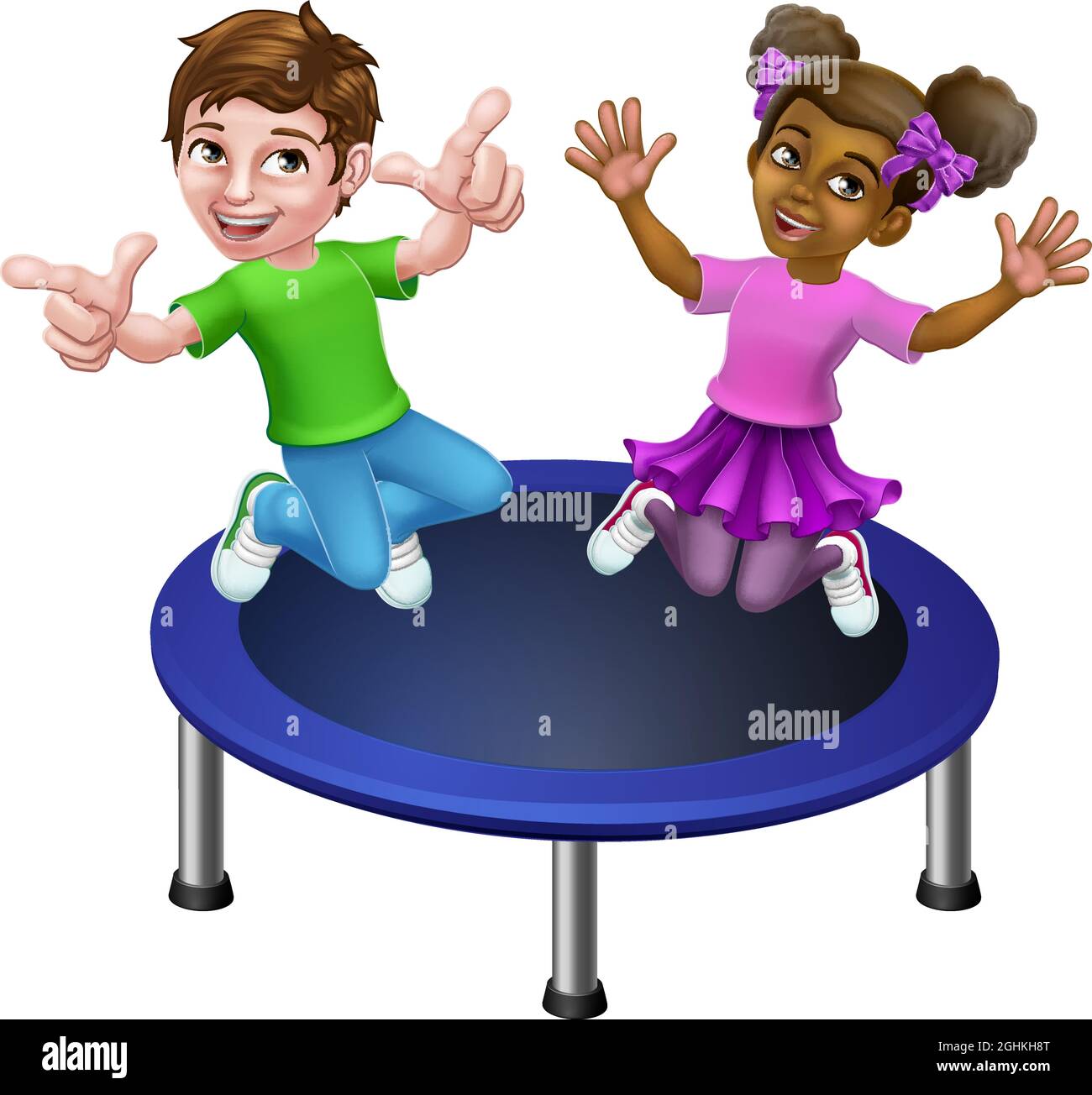 Kids Jumping On A Round Cartoon Trampoline Stock Vector Image & Art - Alamy
