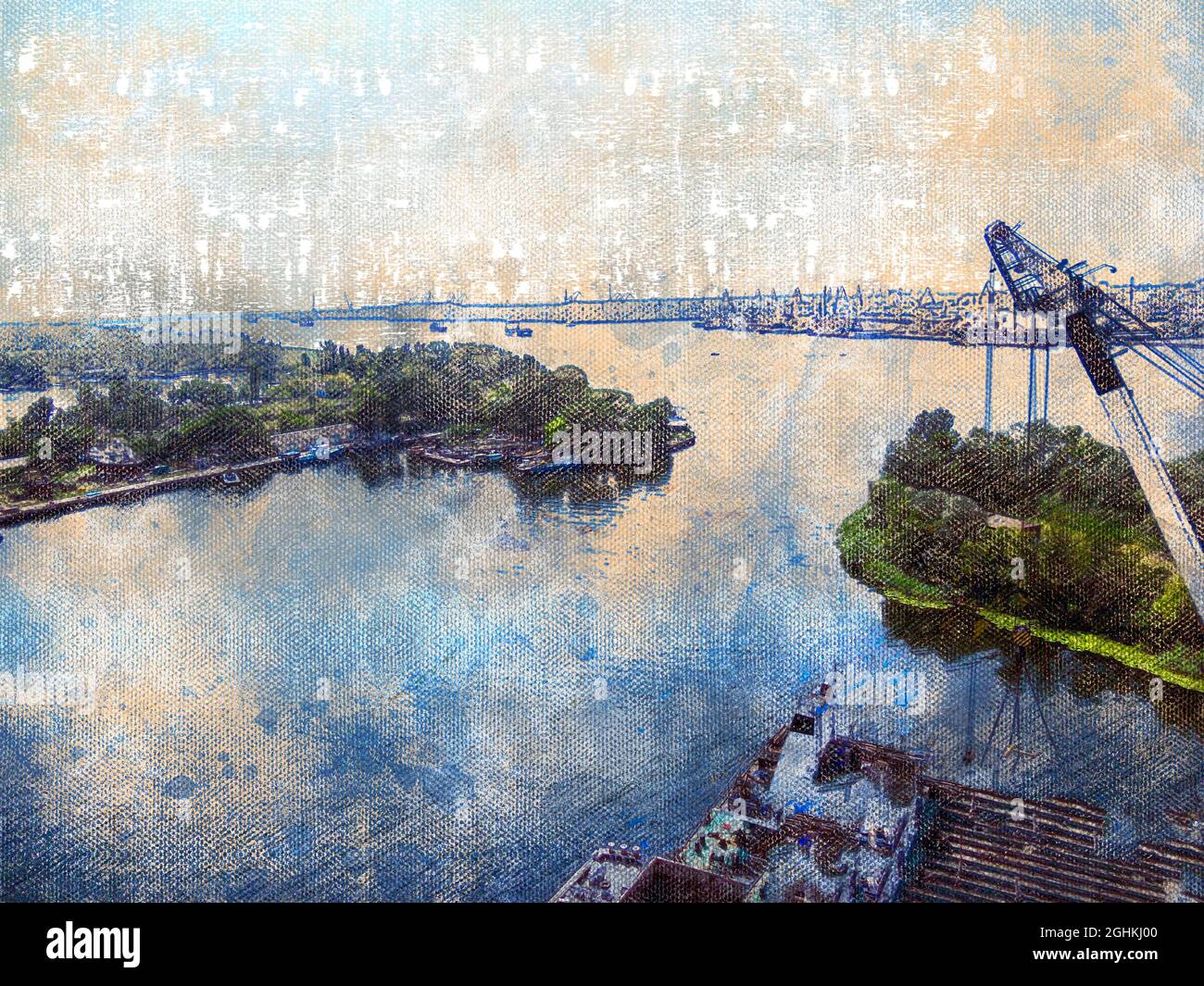 Seaport, commercial docks, marinas with yachts and pleasure boats ...