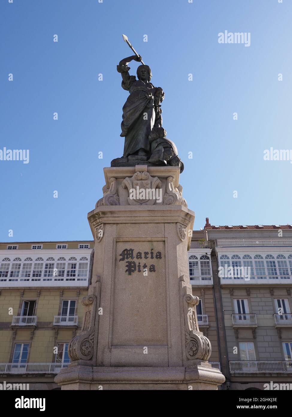 Monument of Maria Pita in european A Coruna town at Galicia district in ...