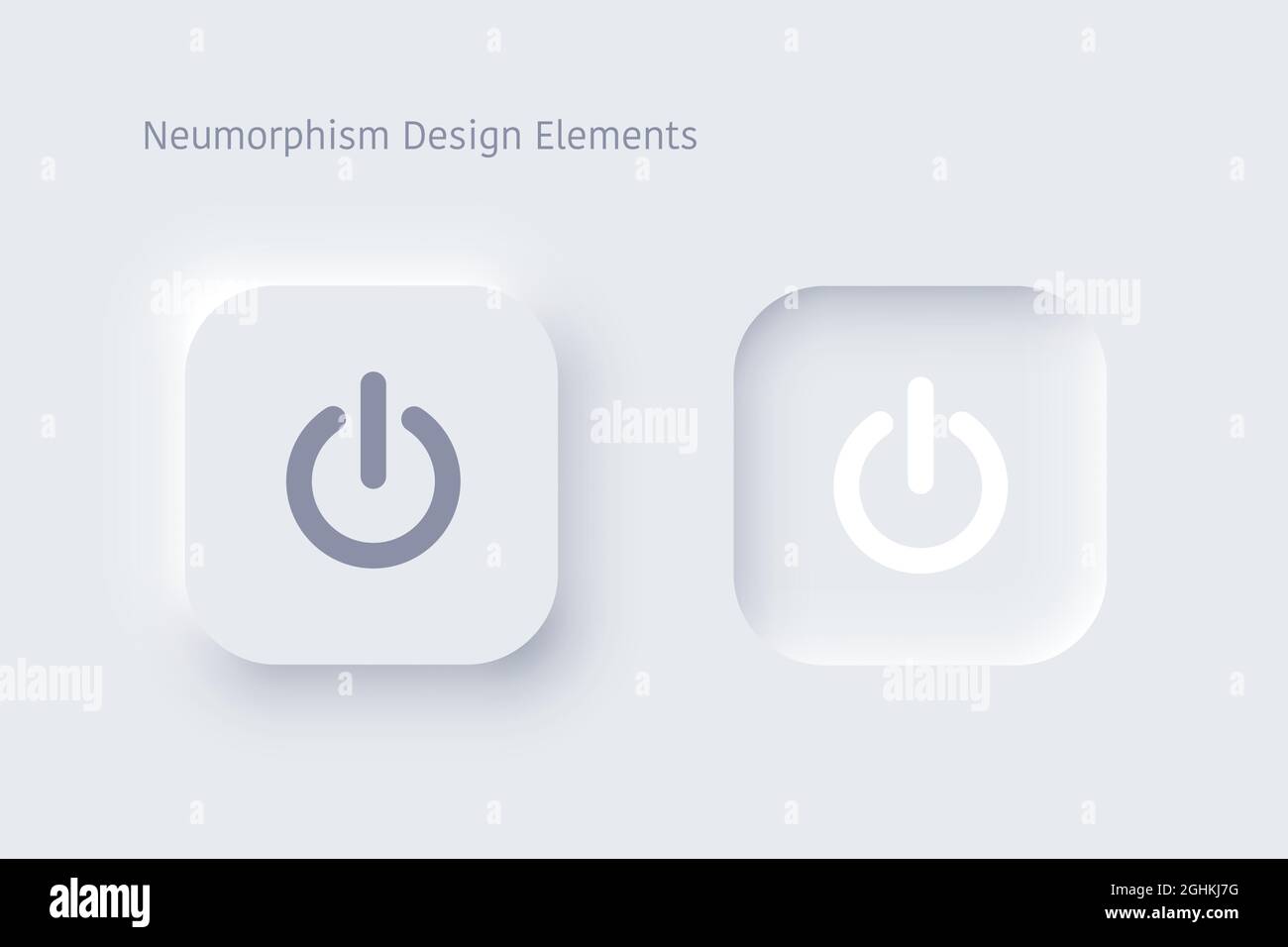 Editable neomorphism on off square shape power button set. Objects for website, mobile menu ...