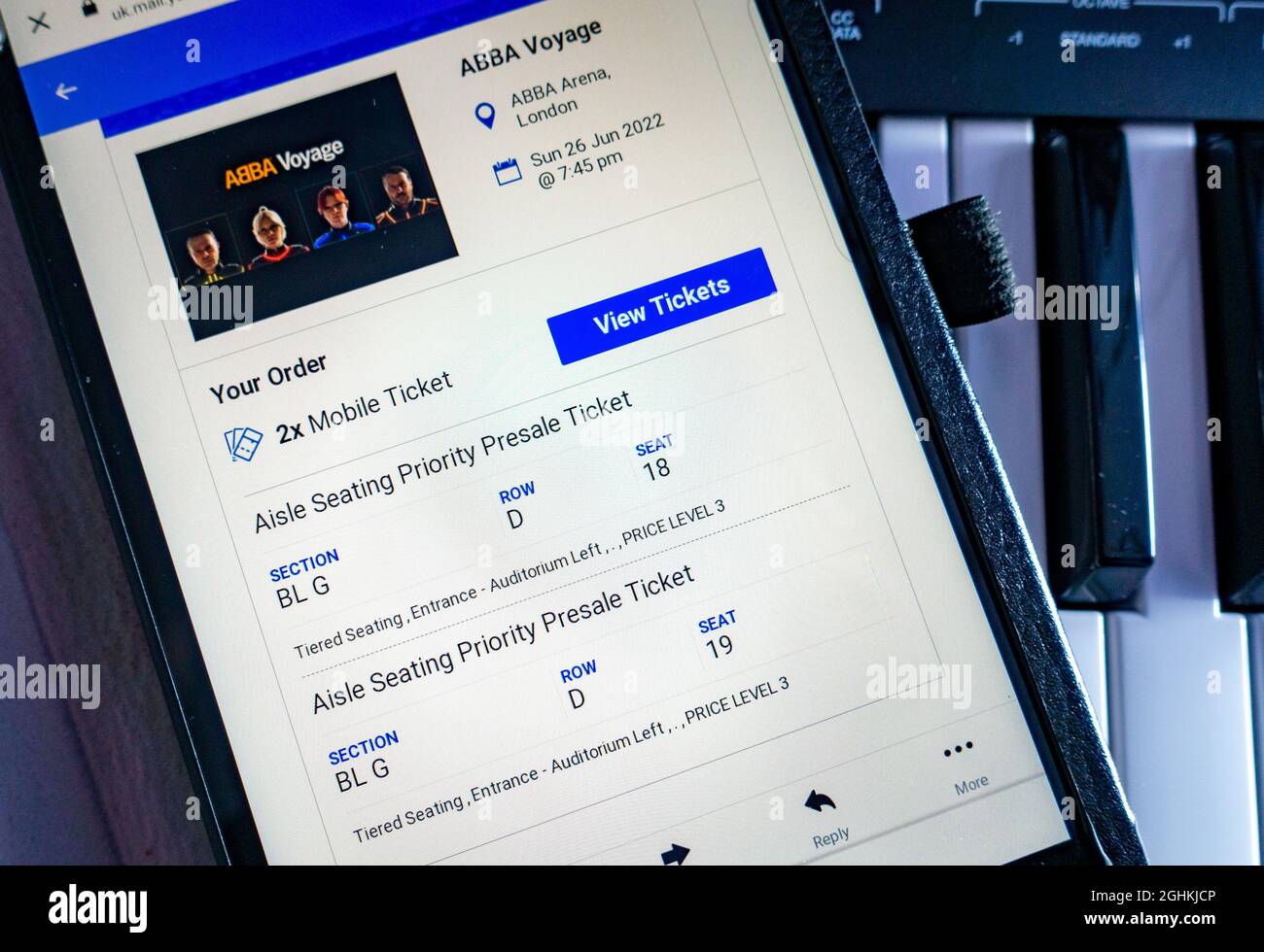 Tablet screen showing tickets available for booking the ABBA avatar ...