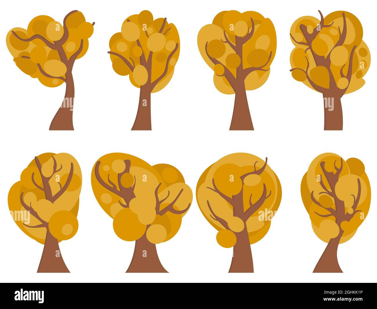 Autumn trees set isolated on white background. Collection of autumn ...