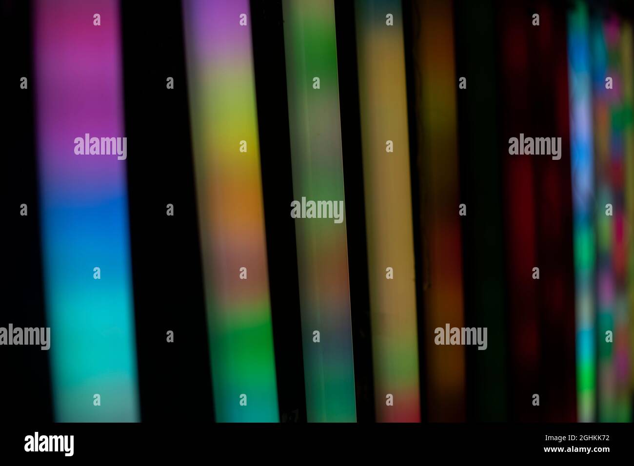 Colored RGB lamps. The glow of all colors from fluorescent lamps in the ...