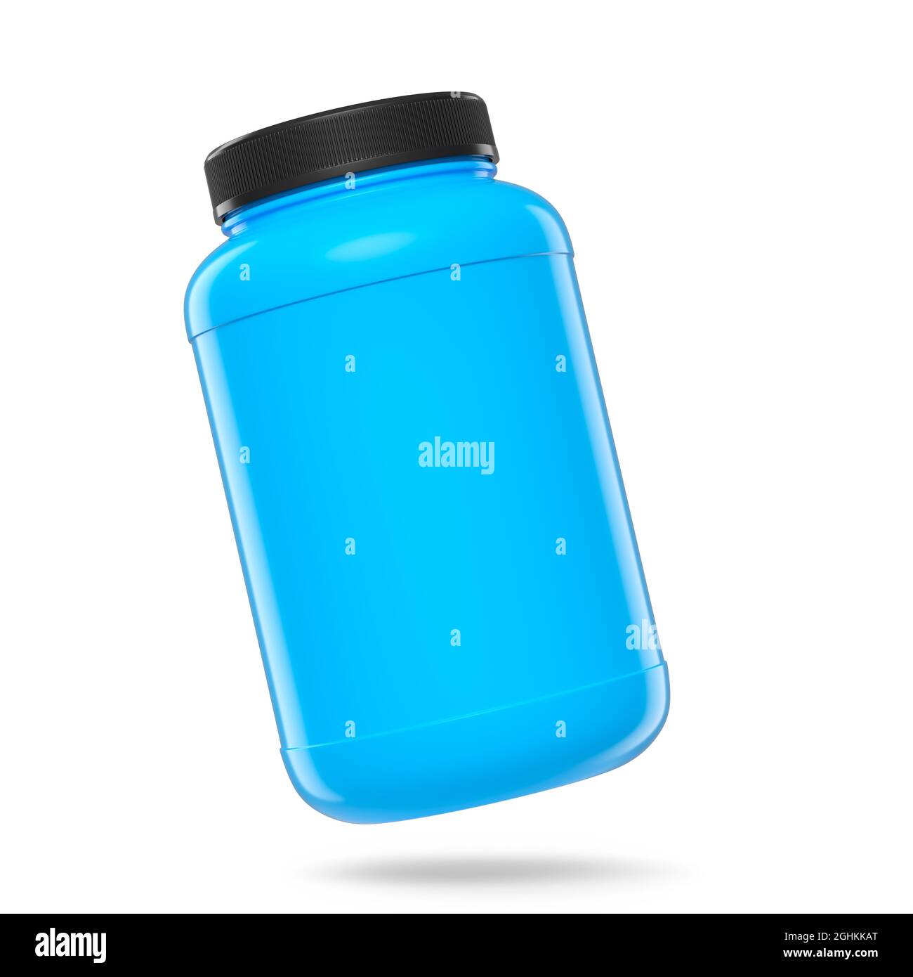 Blue plastic jar for sport nutrition whey protein and gainer powder ...