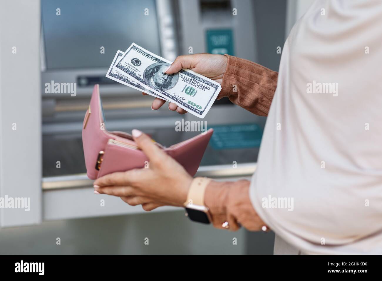 Woman withdrawing money atm hi-res stock photography and images - Alamy