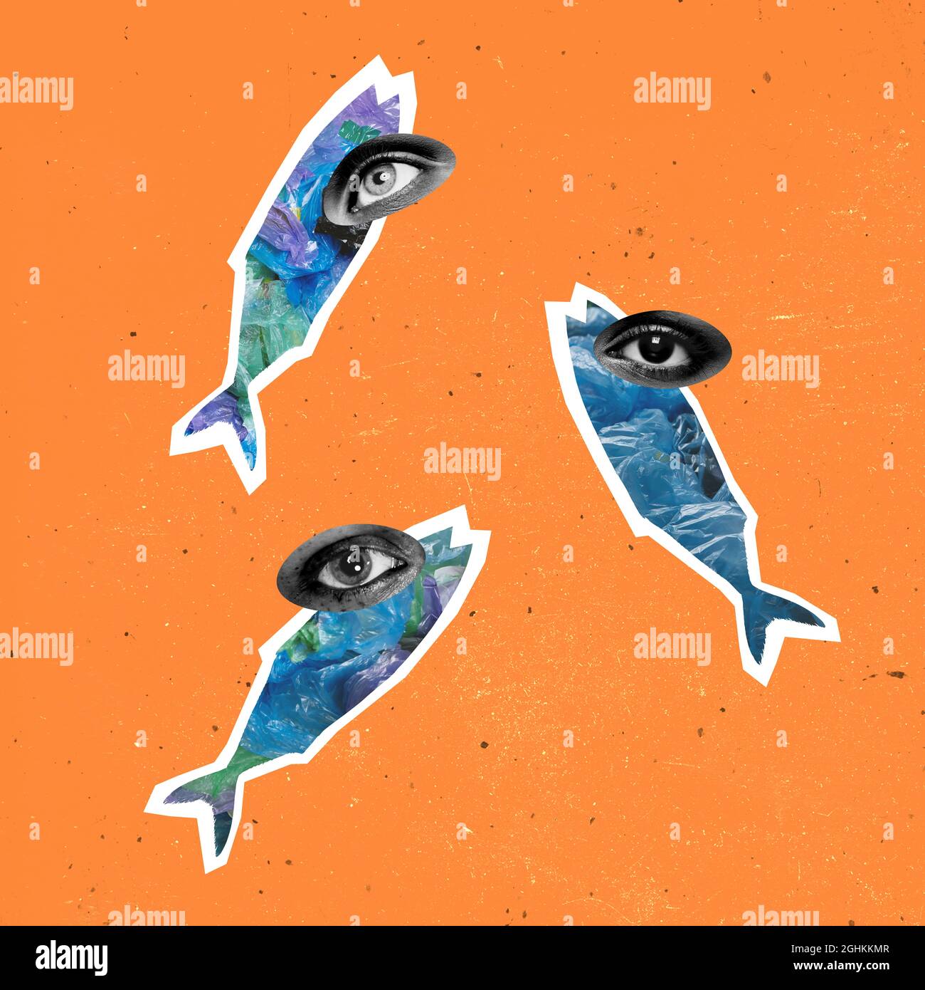 Sea, ocean pollution concept. Contemporary art collage, modern creative ...