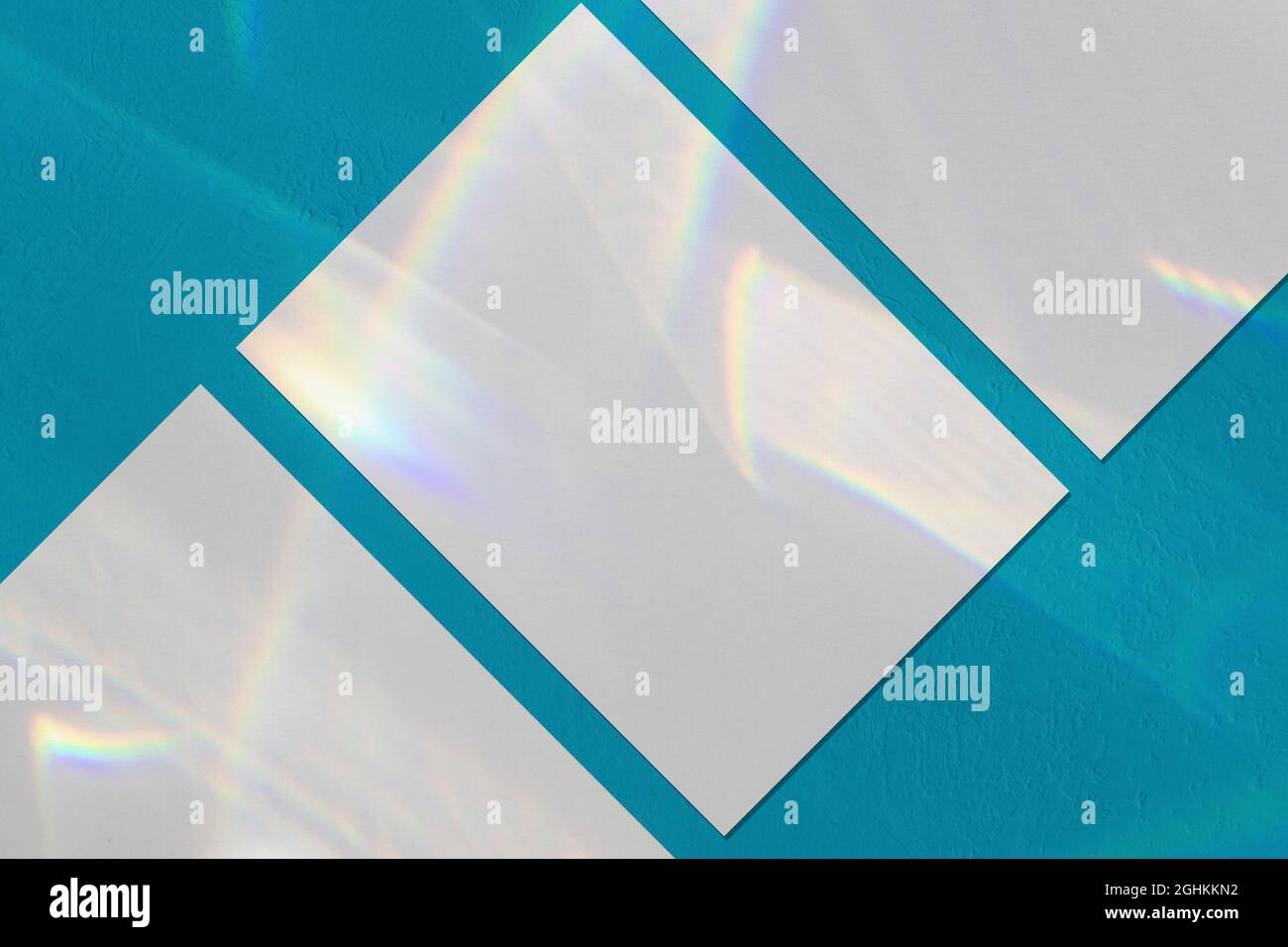 Three empty vertical rectangle poster mockup on blue background Stock ...