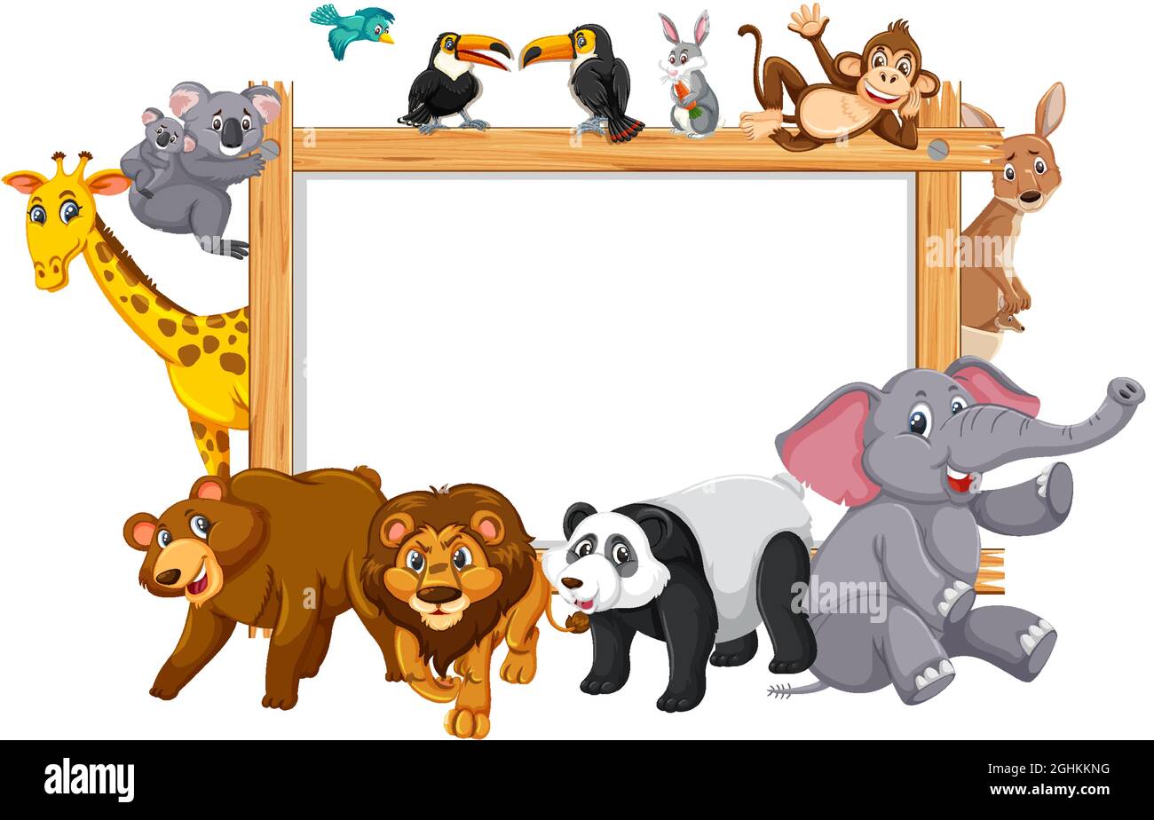 Empty wooden frame with various wild animals illustration Stock Vector ...