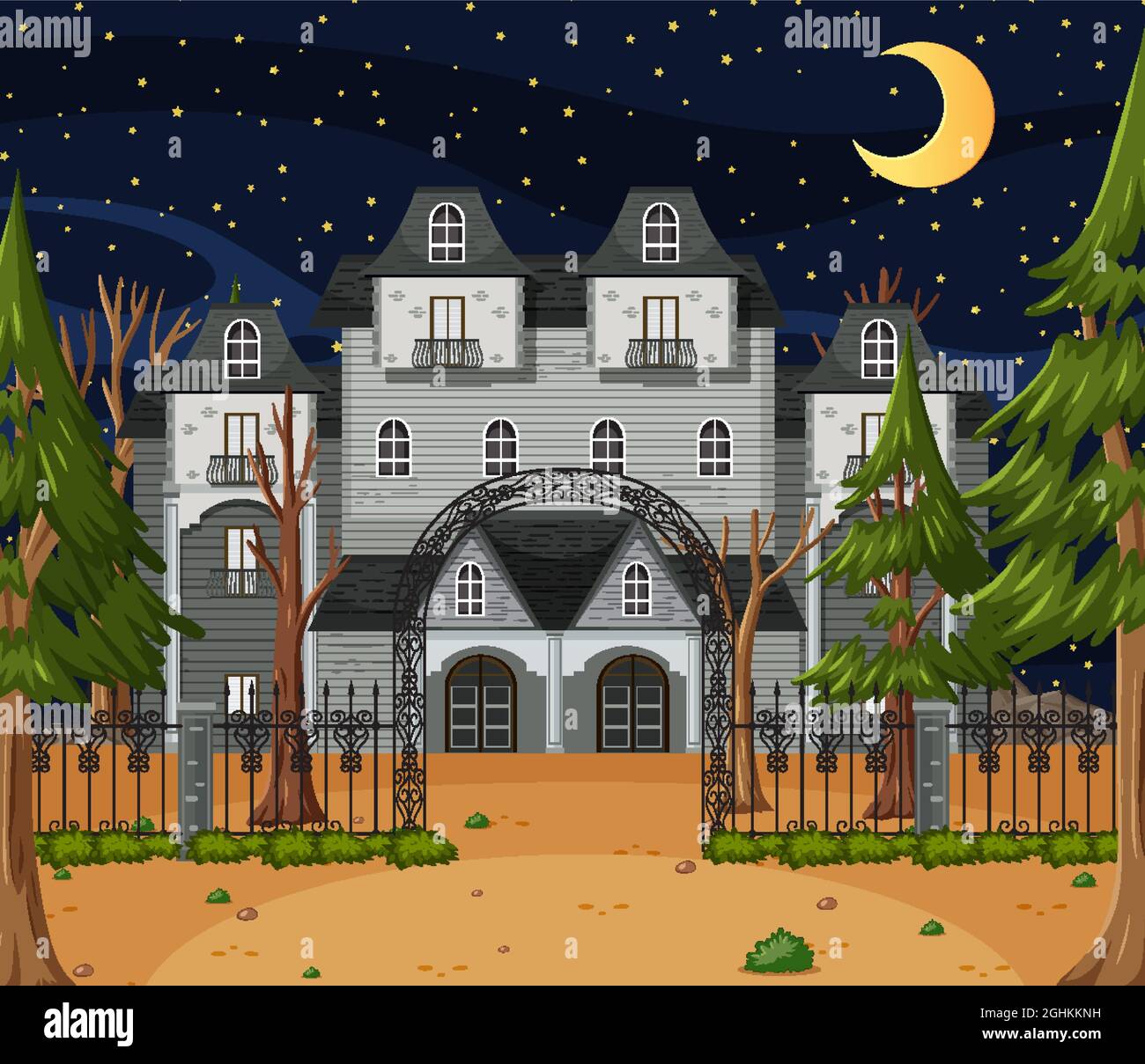Haunted halloween mansion at night illustration Stock Vector Image ...