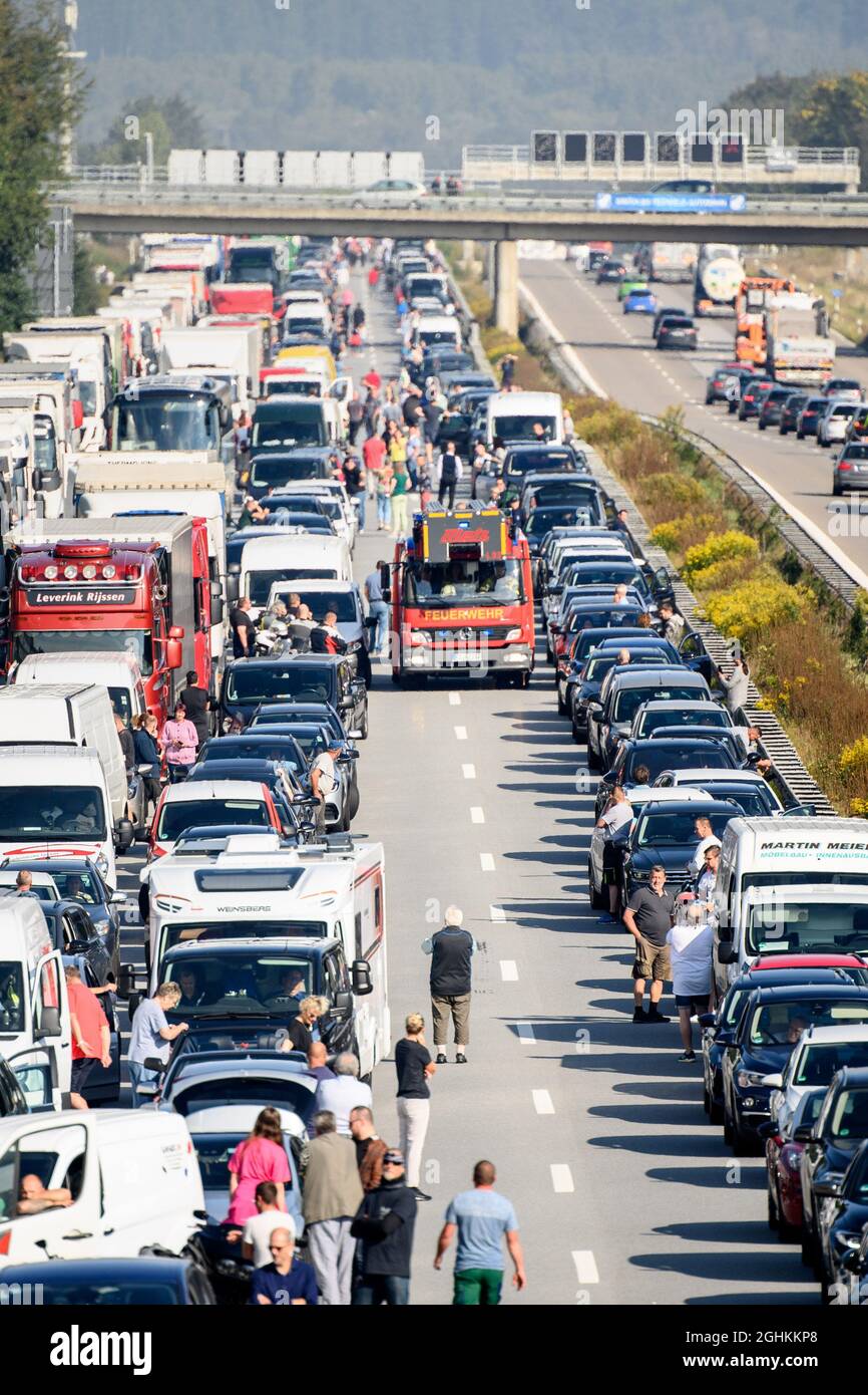 07 September 2021, Bavaria, Fürholzen: A fire brigade ladder truck ...