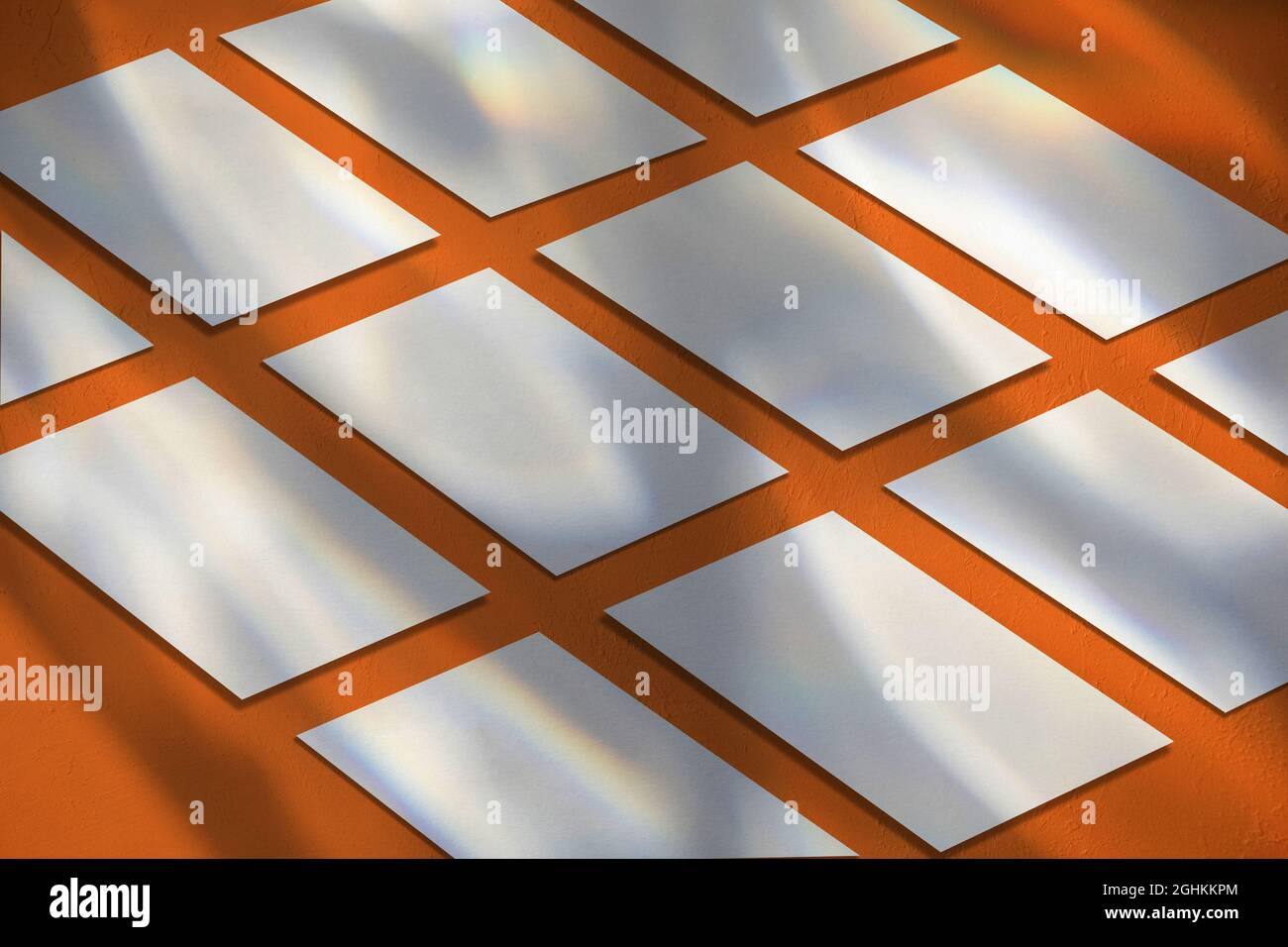 Many empty horizontal rectangle poster mockup on orange background ...