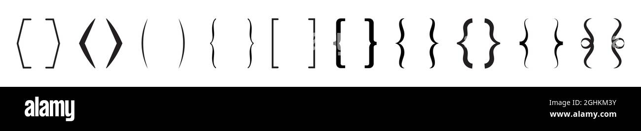 Curly brace set vector. Text brackets collection for messages, quotas ...