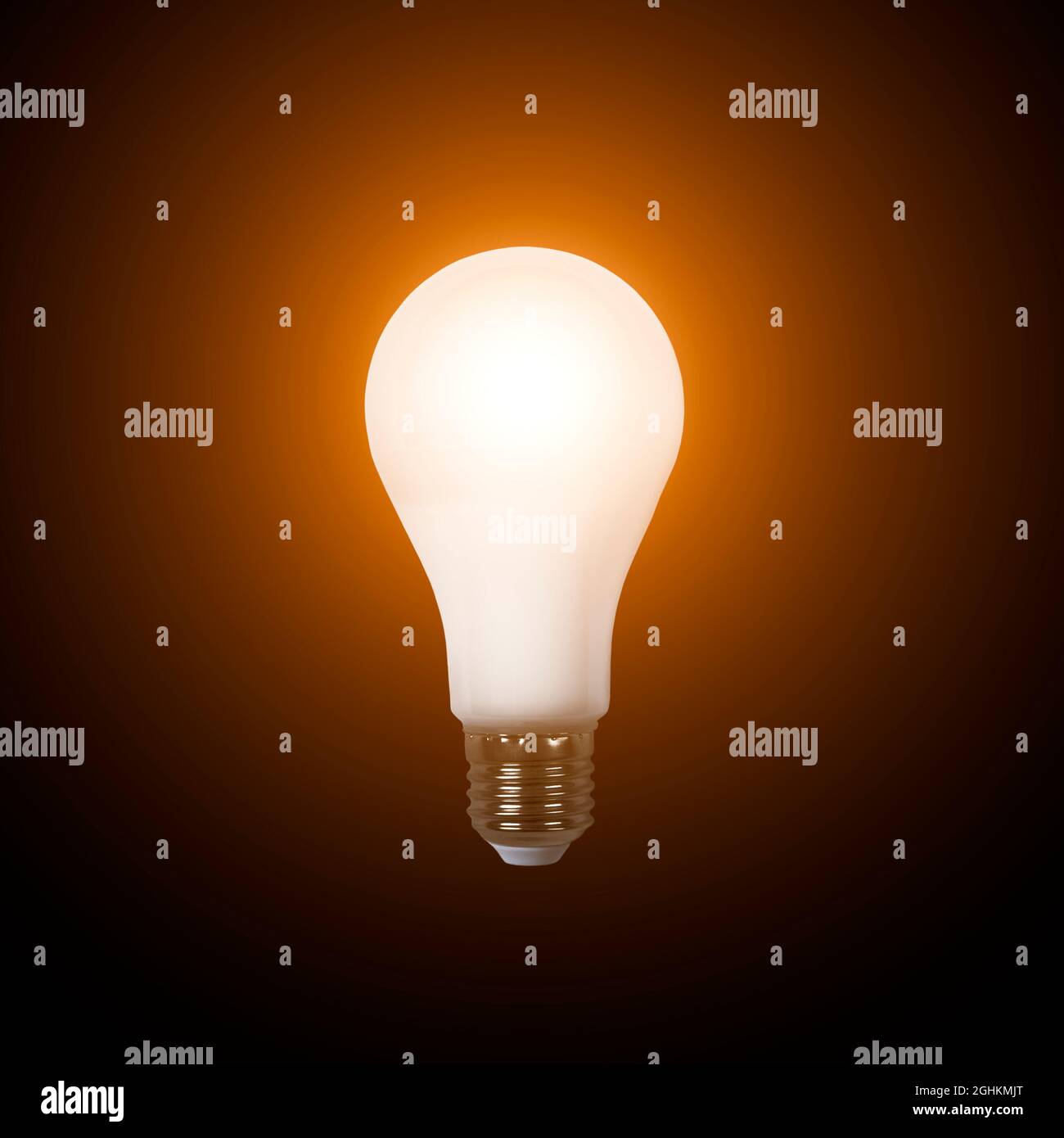 Turn on bright LED lamp isolated on black background. LED bulb close up ...