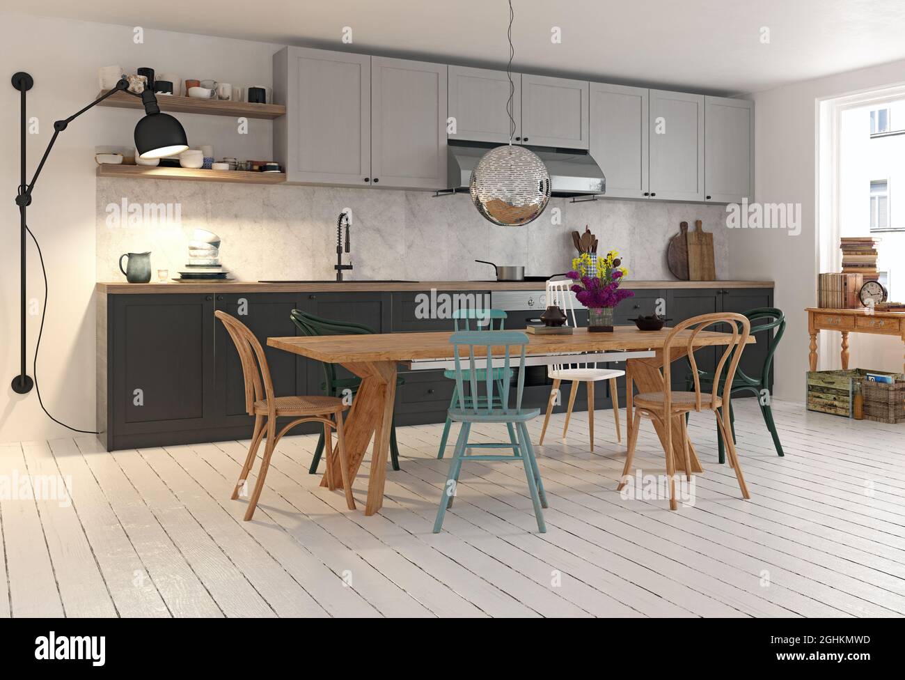 modern kitchen interior. 3d rendering design concept Stock Photo - Alamy