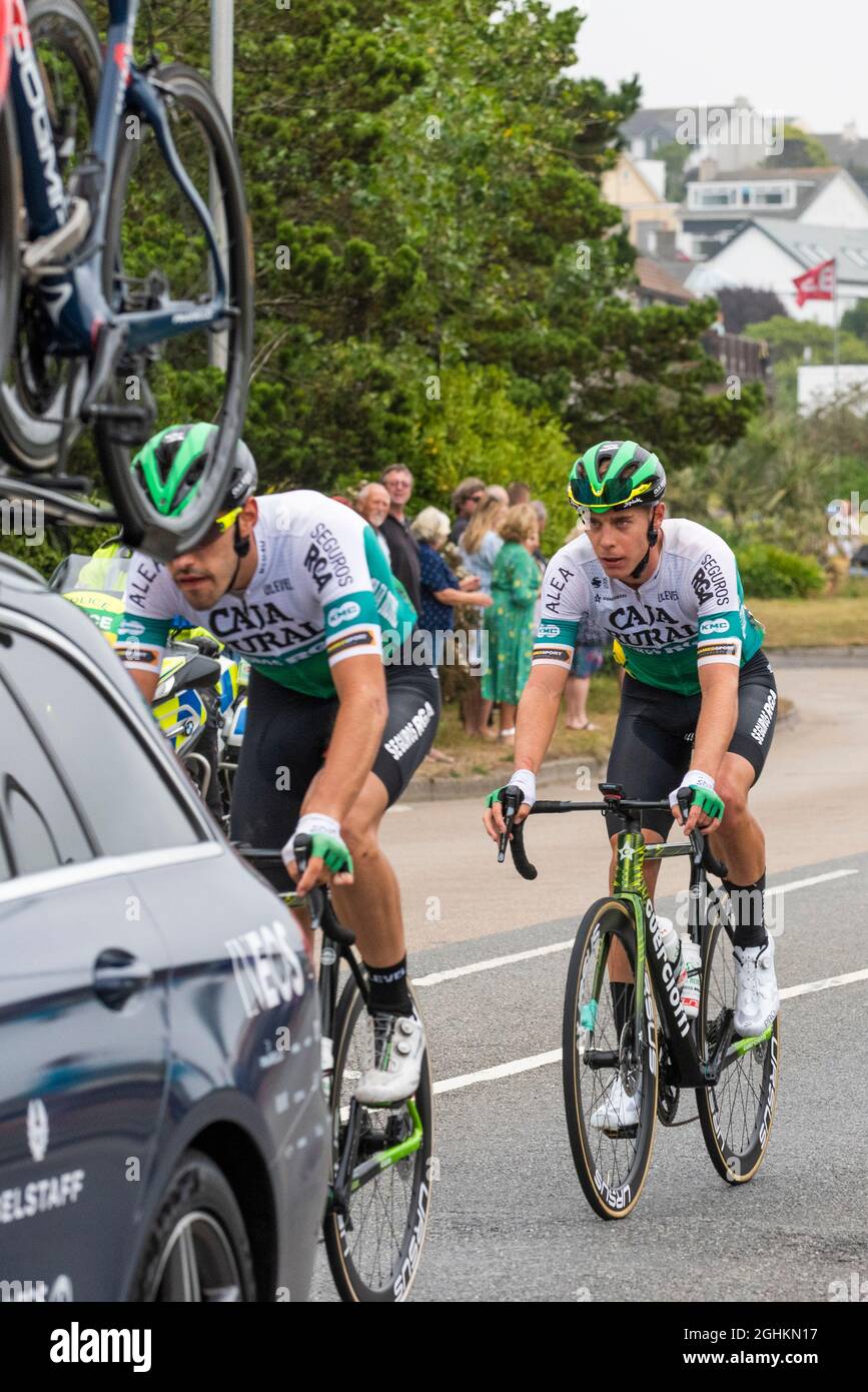 Domestique riders from Team Caja Rural-Seguros RGA following a support ...