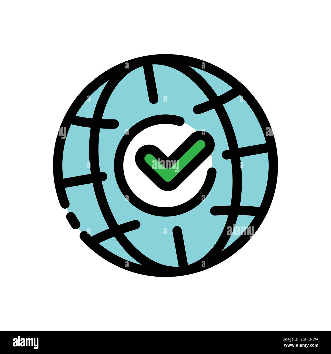 Approved planet color line icon. Global agreement concept. Sign for web ...