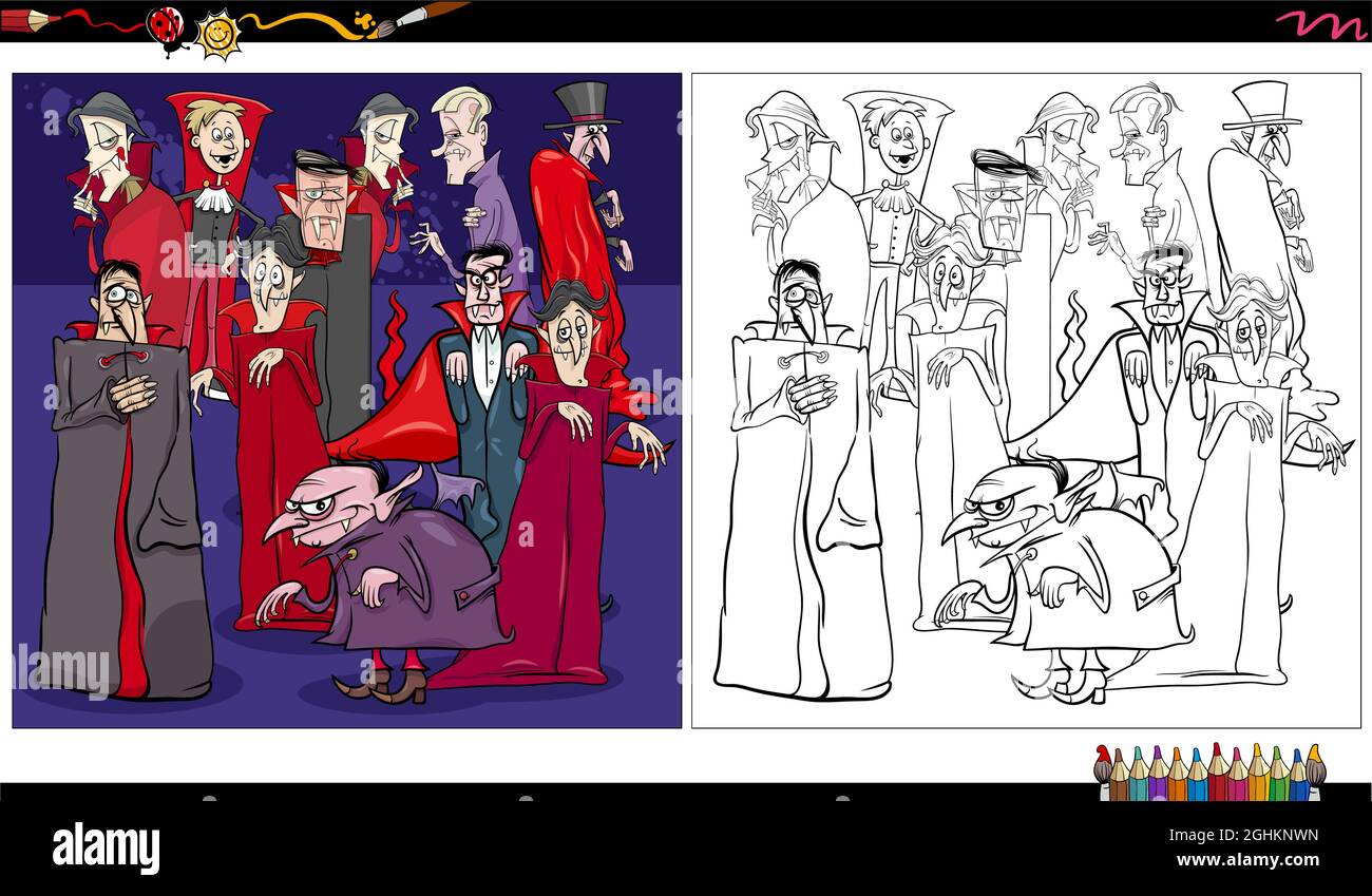 Cartoon illustration of vampires fantasy or Halloween comic characters ...