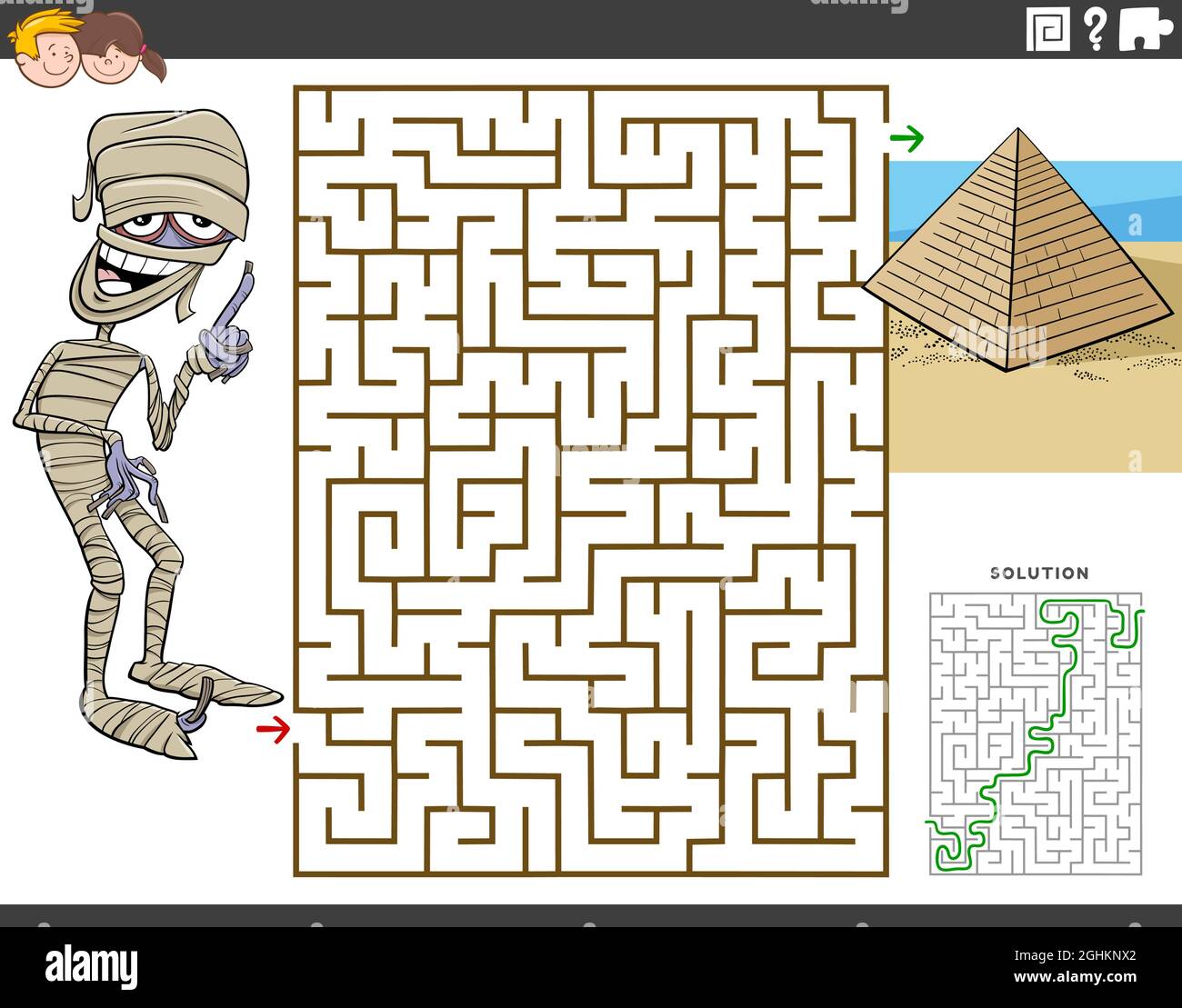 Cartoon illustration of educational maze puzzle game for children with ...