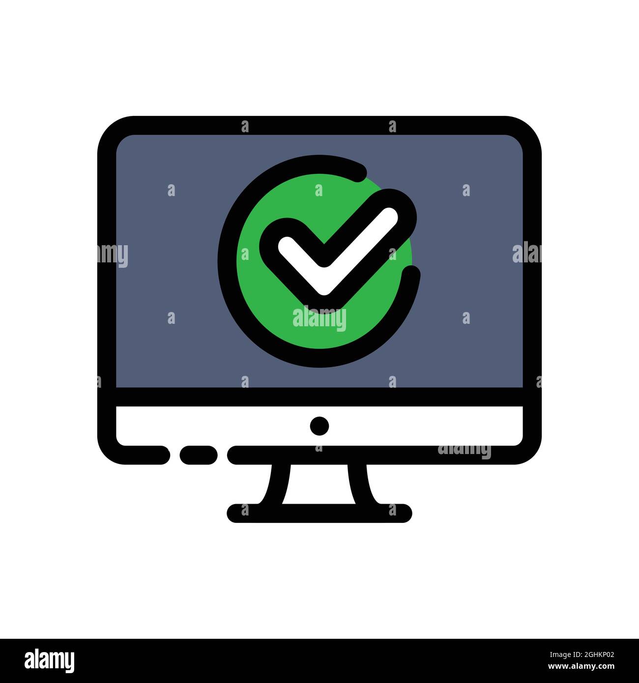 Computer with approved checkmark color line icon. Successful ...