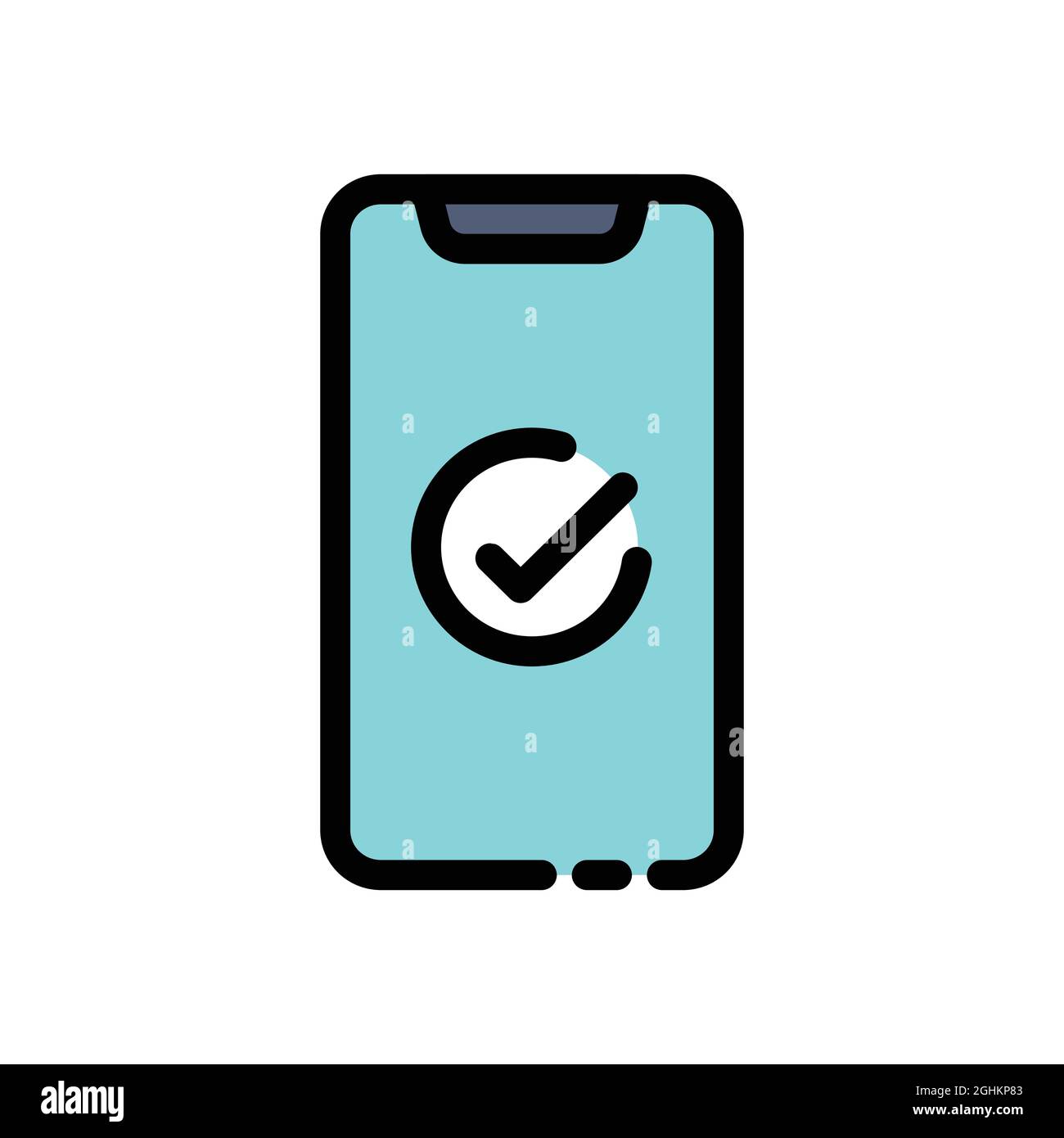 Smartphone and checkmark color line icon. Approved tick notification ...