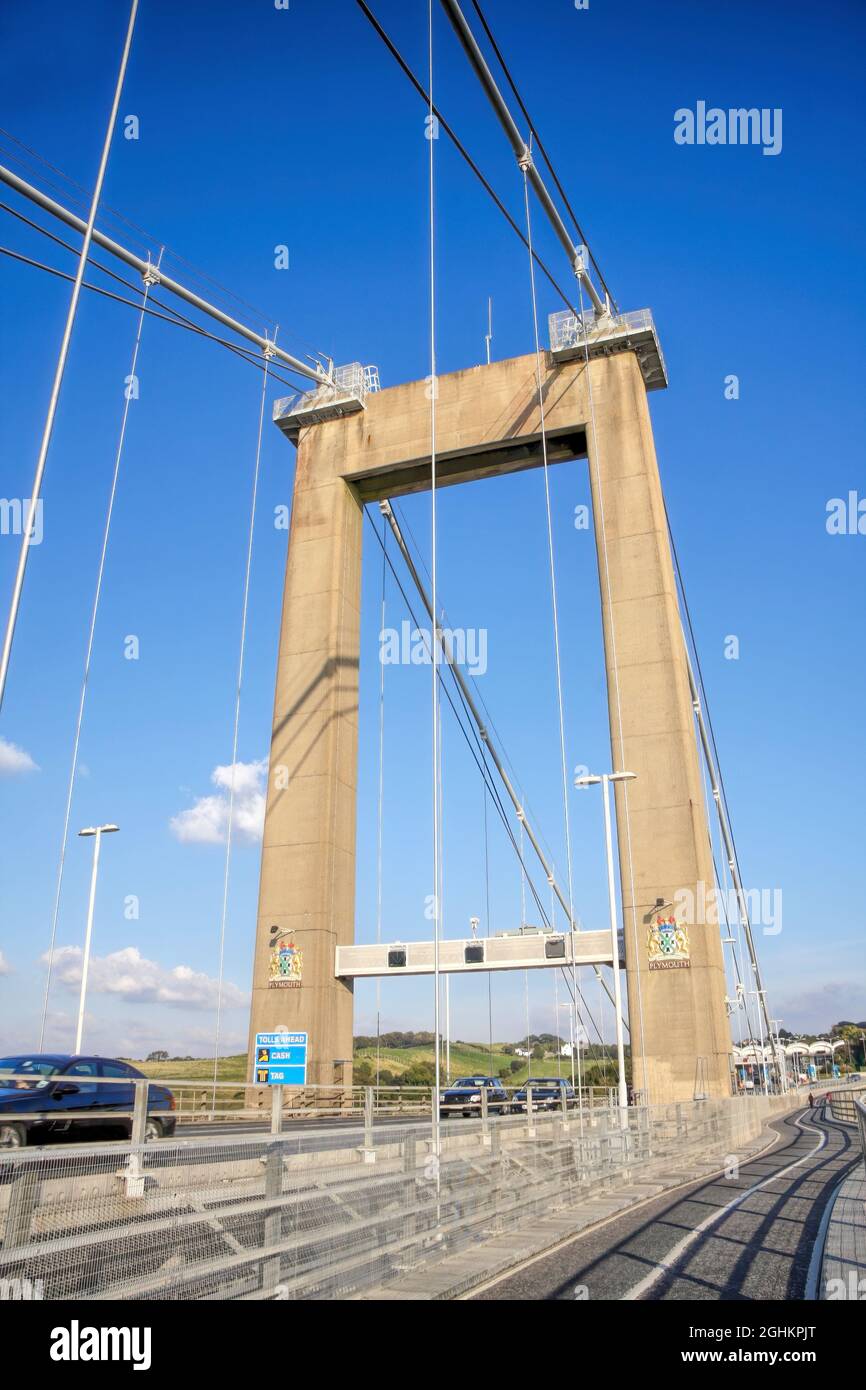 Tamar Bridge crossing Tamar river between Devon and Cornwall in ...