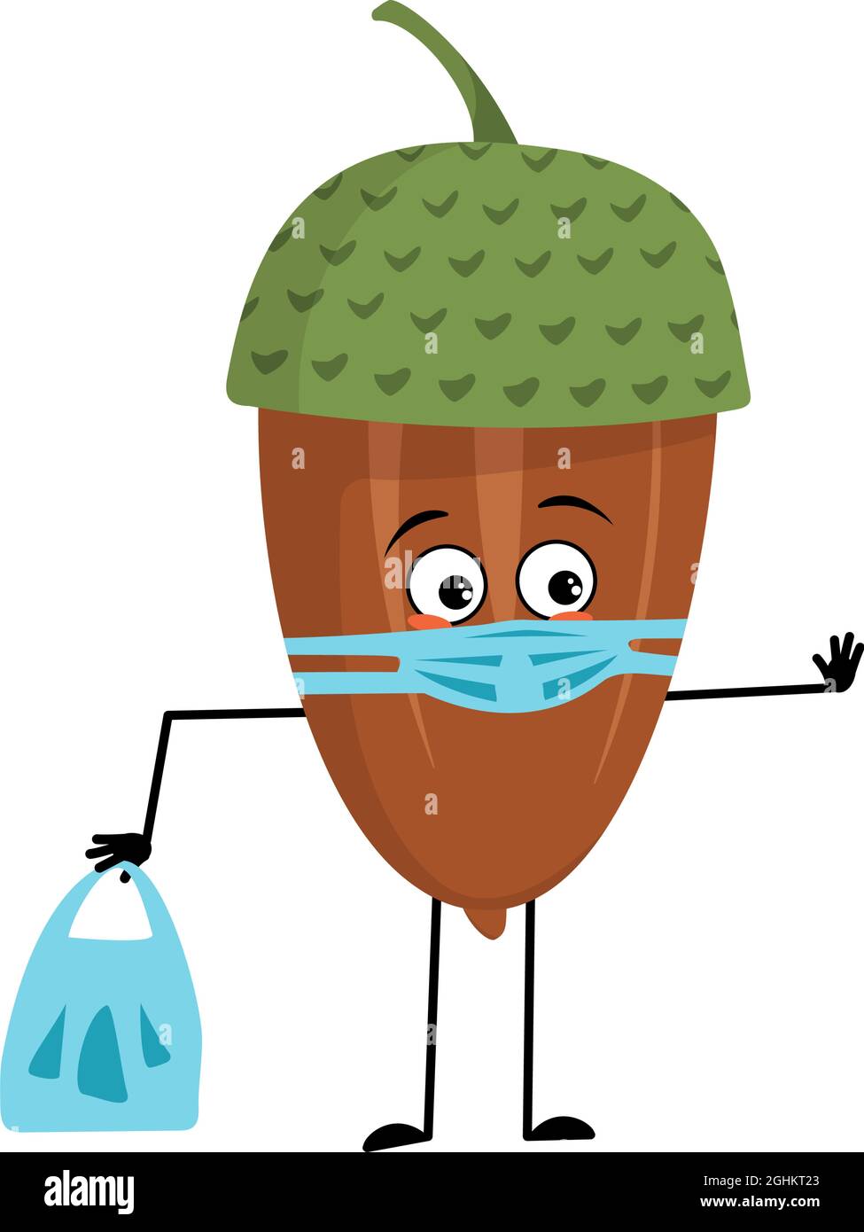 Character acorn with sad emotions, face and mask keep distance, hands ...