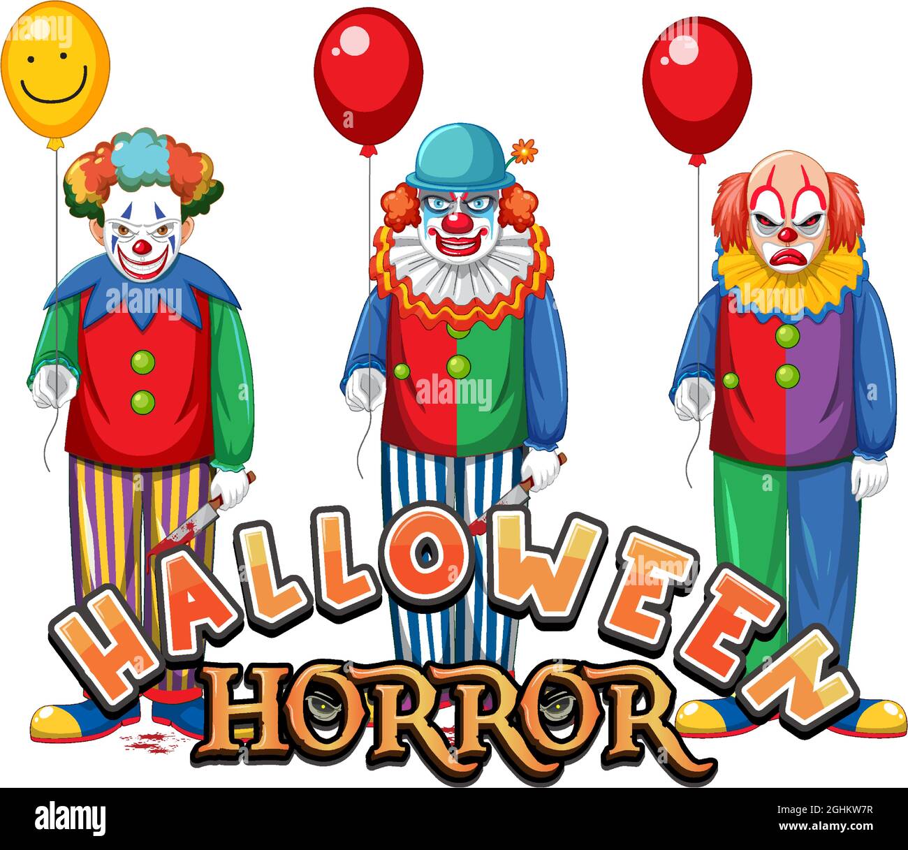 Halloween Horror text design with creepy clowns illustration Stock ...
