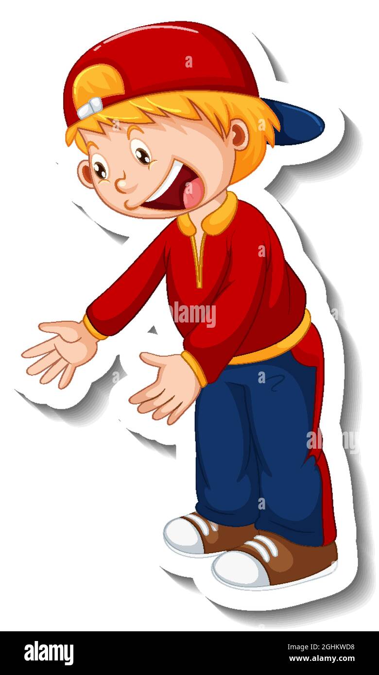 Sticker template with a boy cartoon character isolated illustration ...