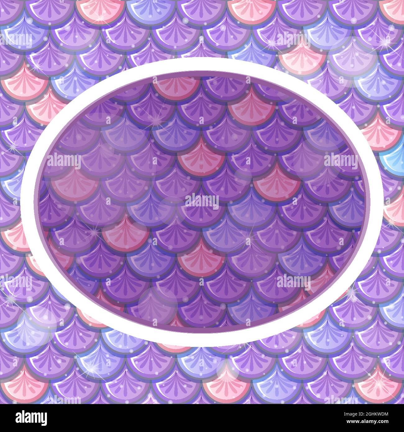 Oval frame template on purple fish scales background illustration Stock ...