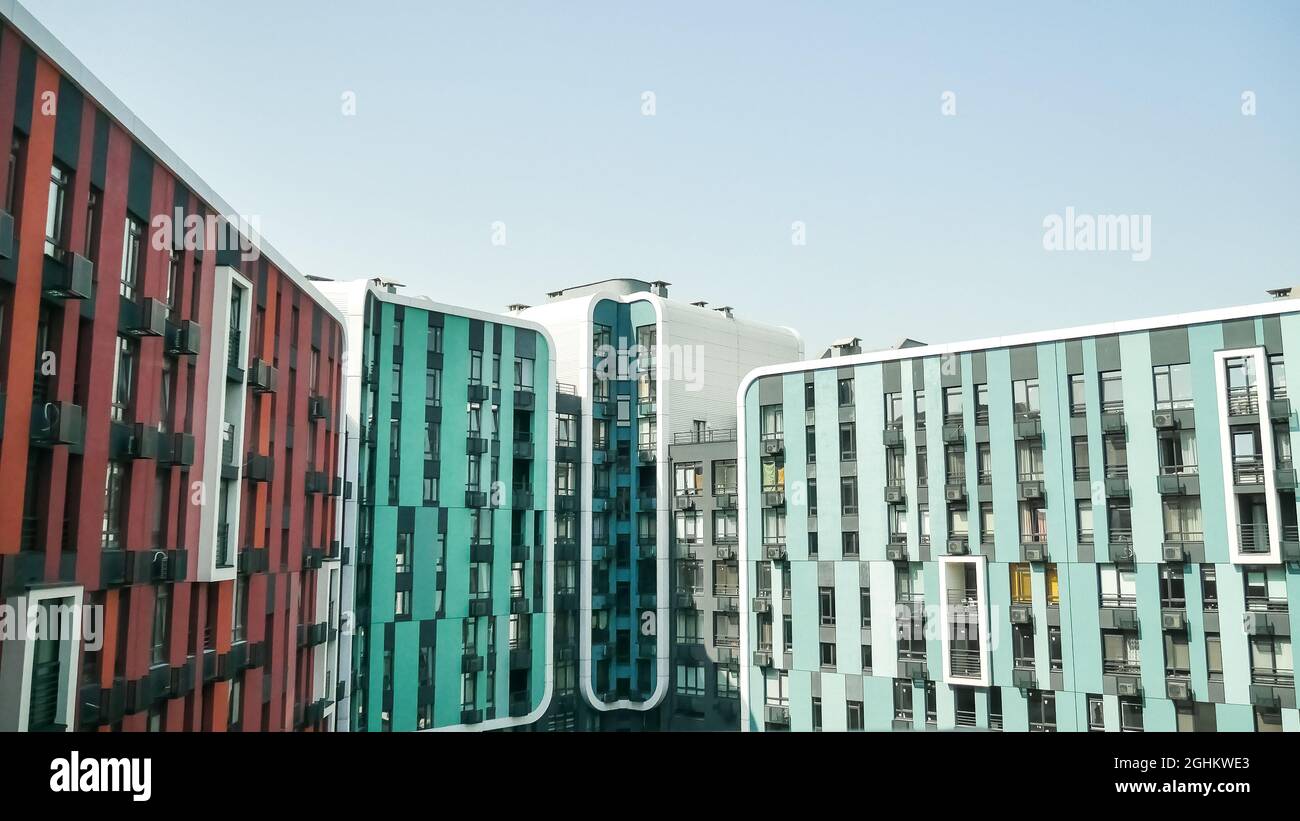 Fragment of new residential complex with buildings exterior, luxury ...