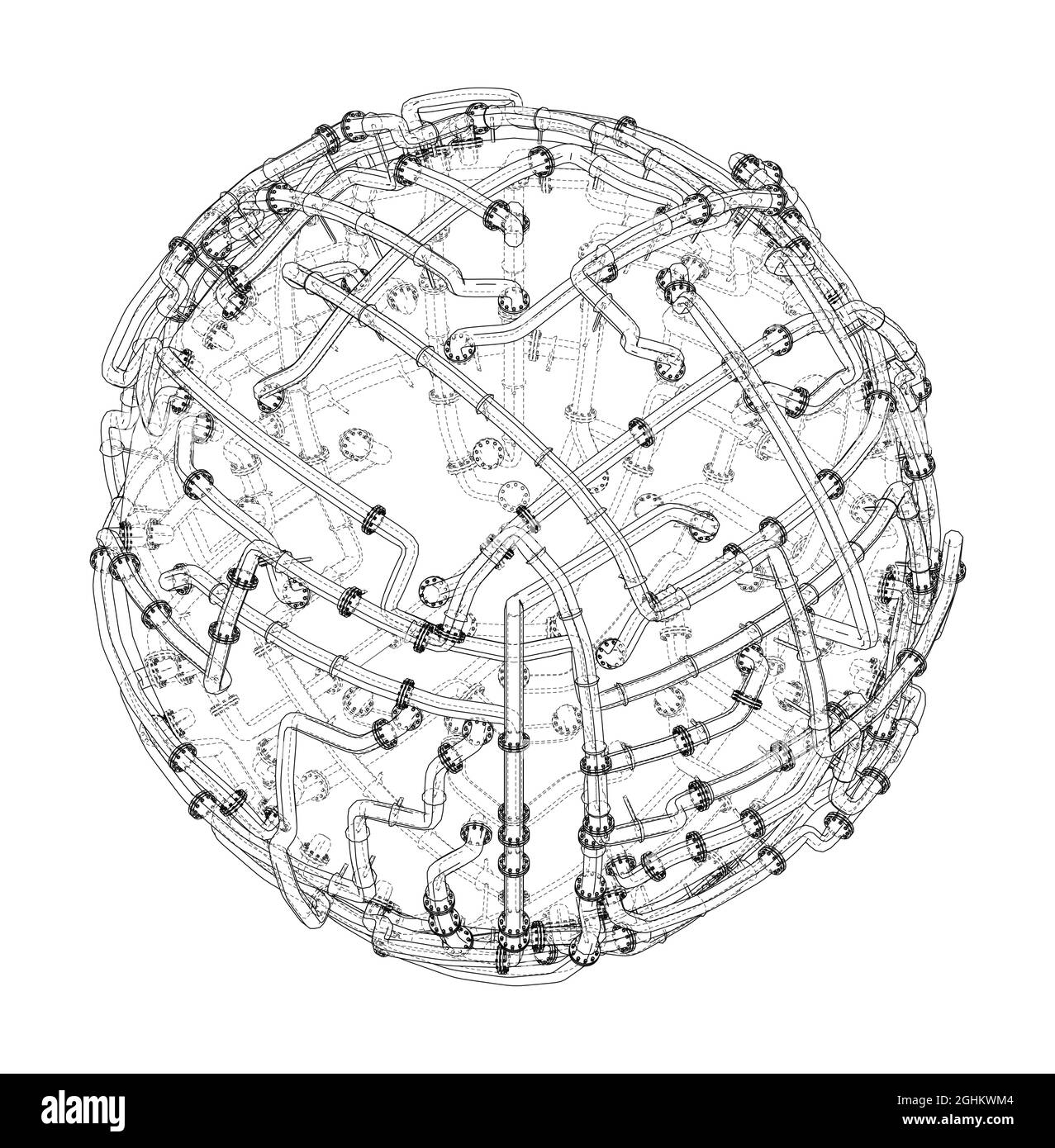 Pipes with flanges around a large sphere. Vector Stock Vector Image ...