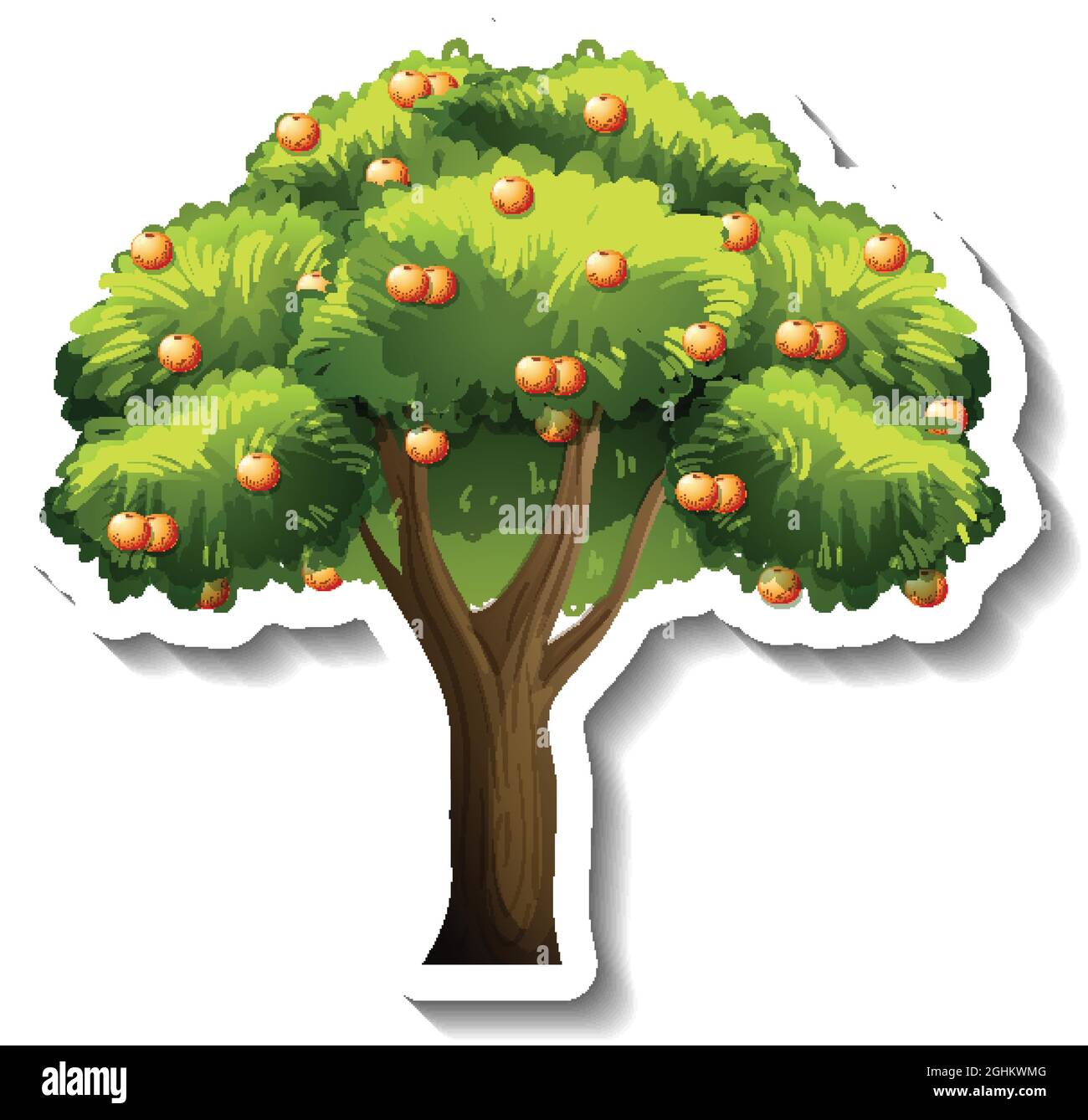 Orange tree sticker on white background illustration Stock Vector Image ...