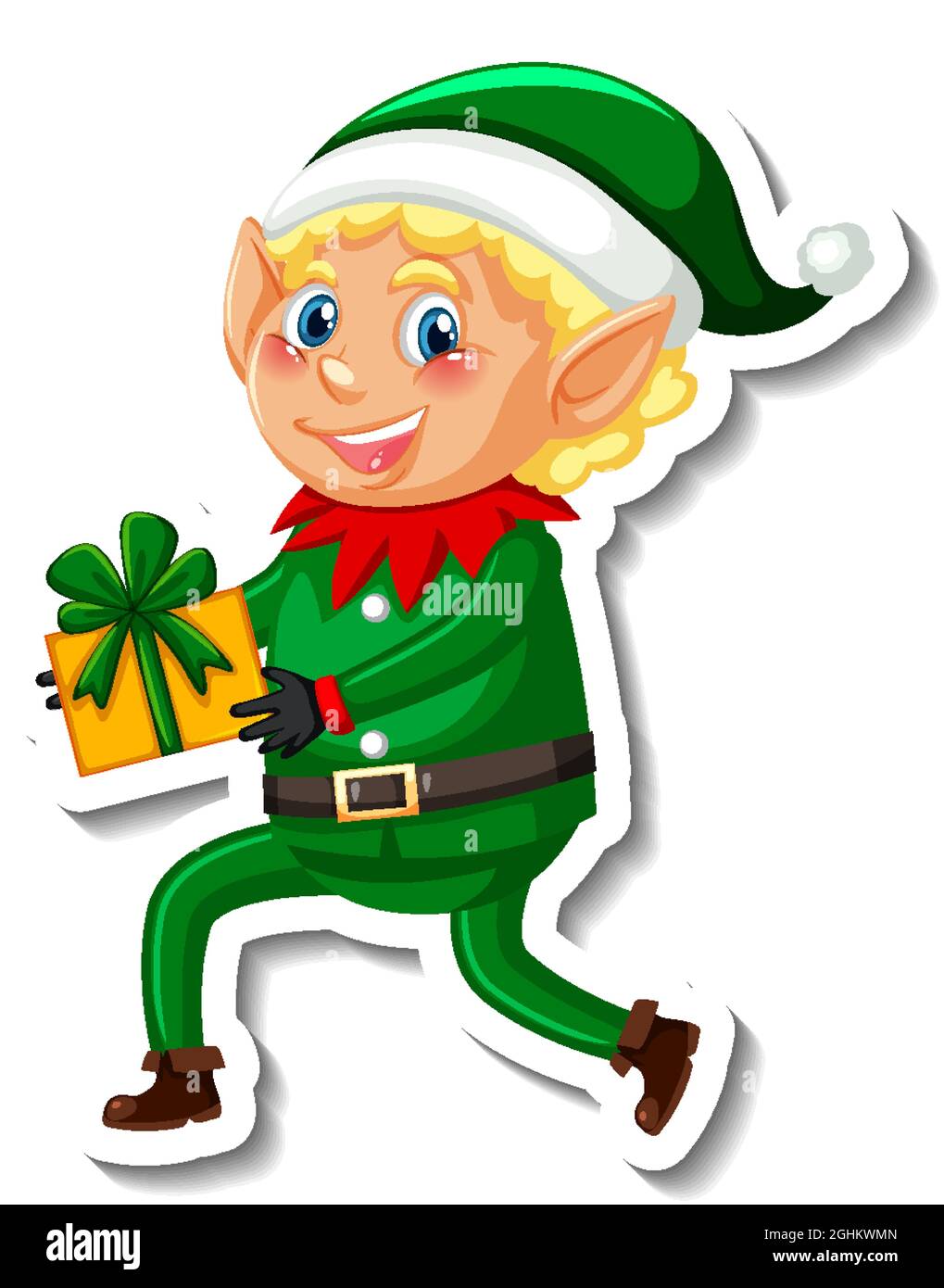 Sticker template with little elf cartoon character isolated ...