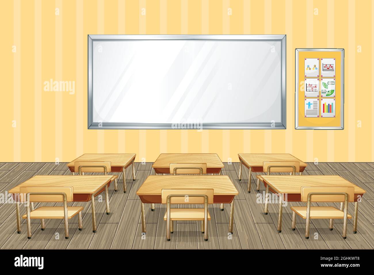 Classroom interior design with furniture and decoration illustration ...